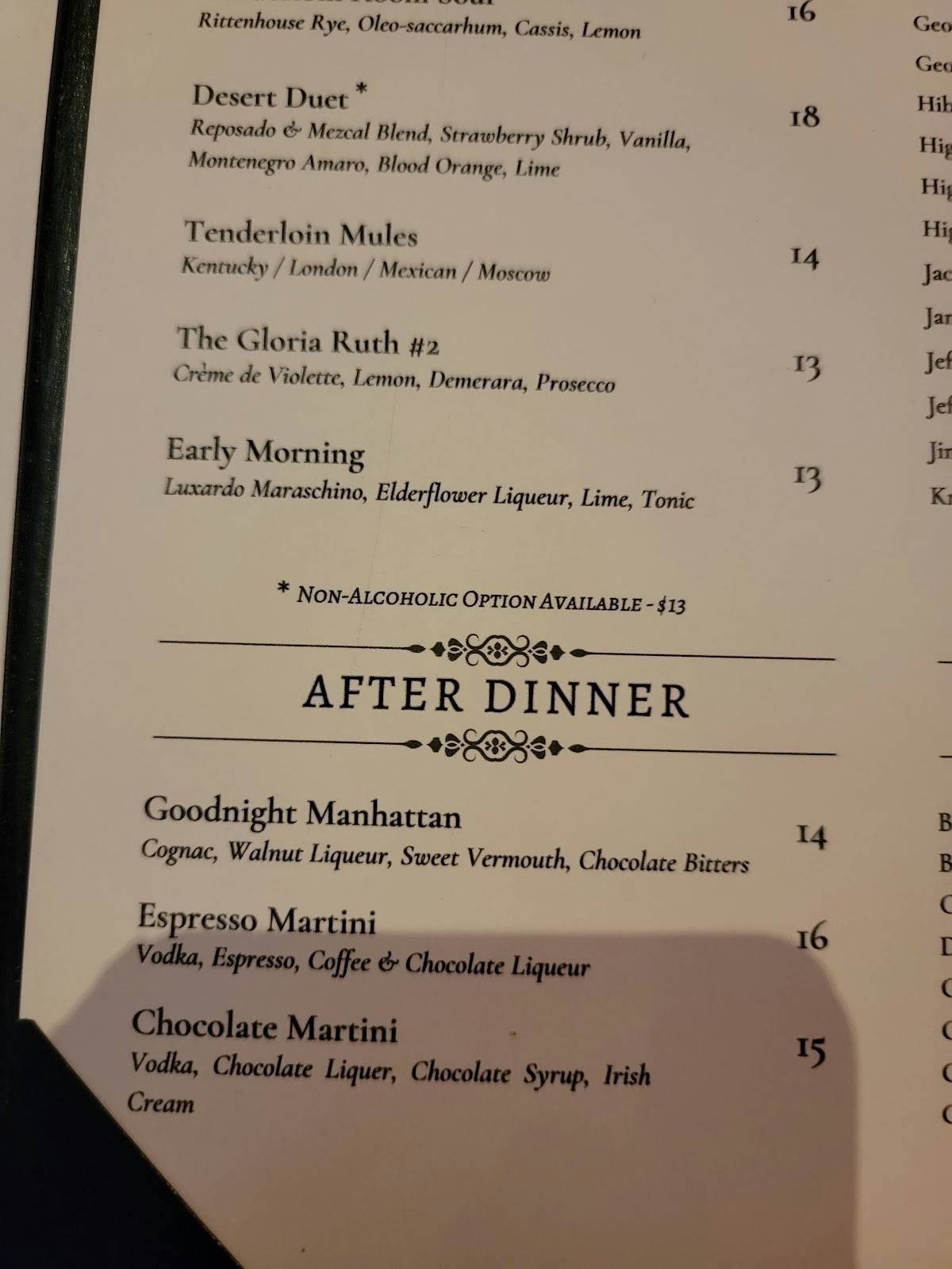 Menu at The Tenderloin Room pub & bar, St. Louis