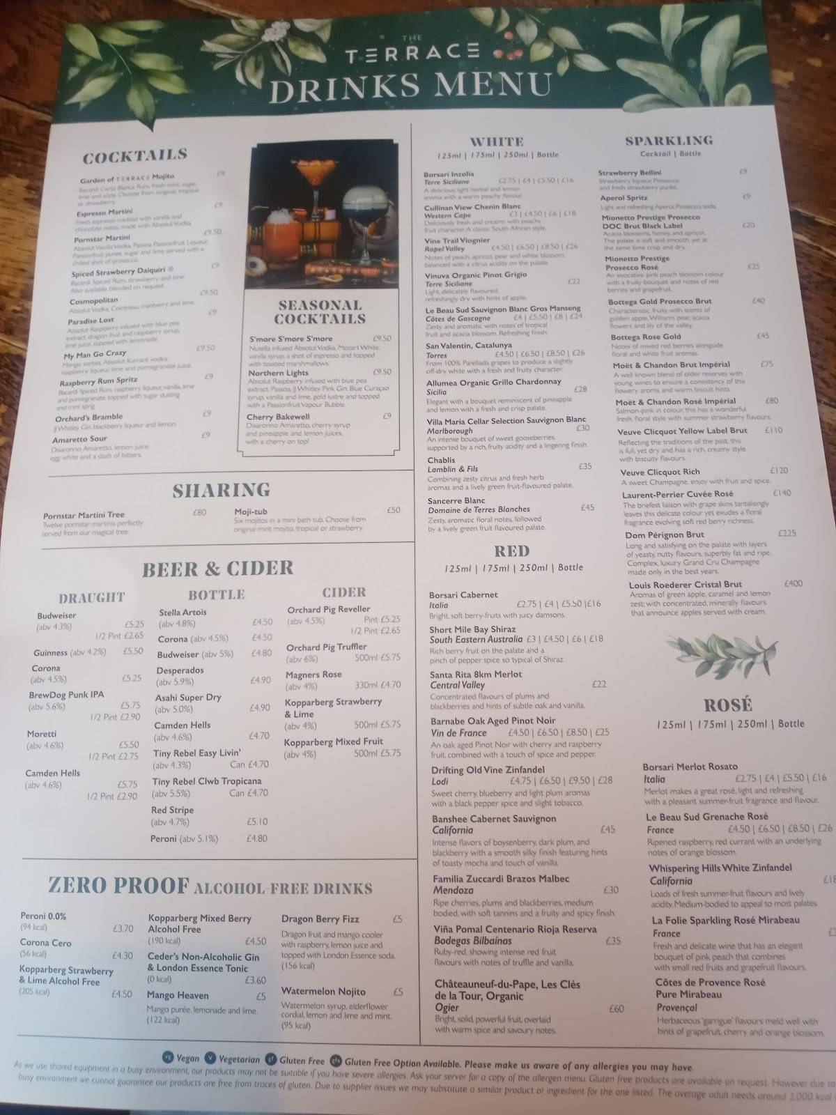 Menu at The Terrace pub & bar, Exeter
