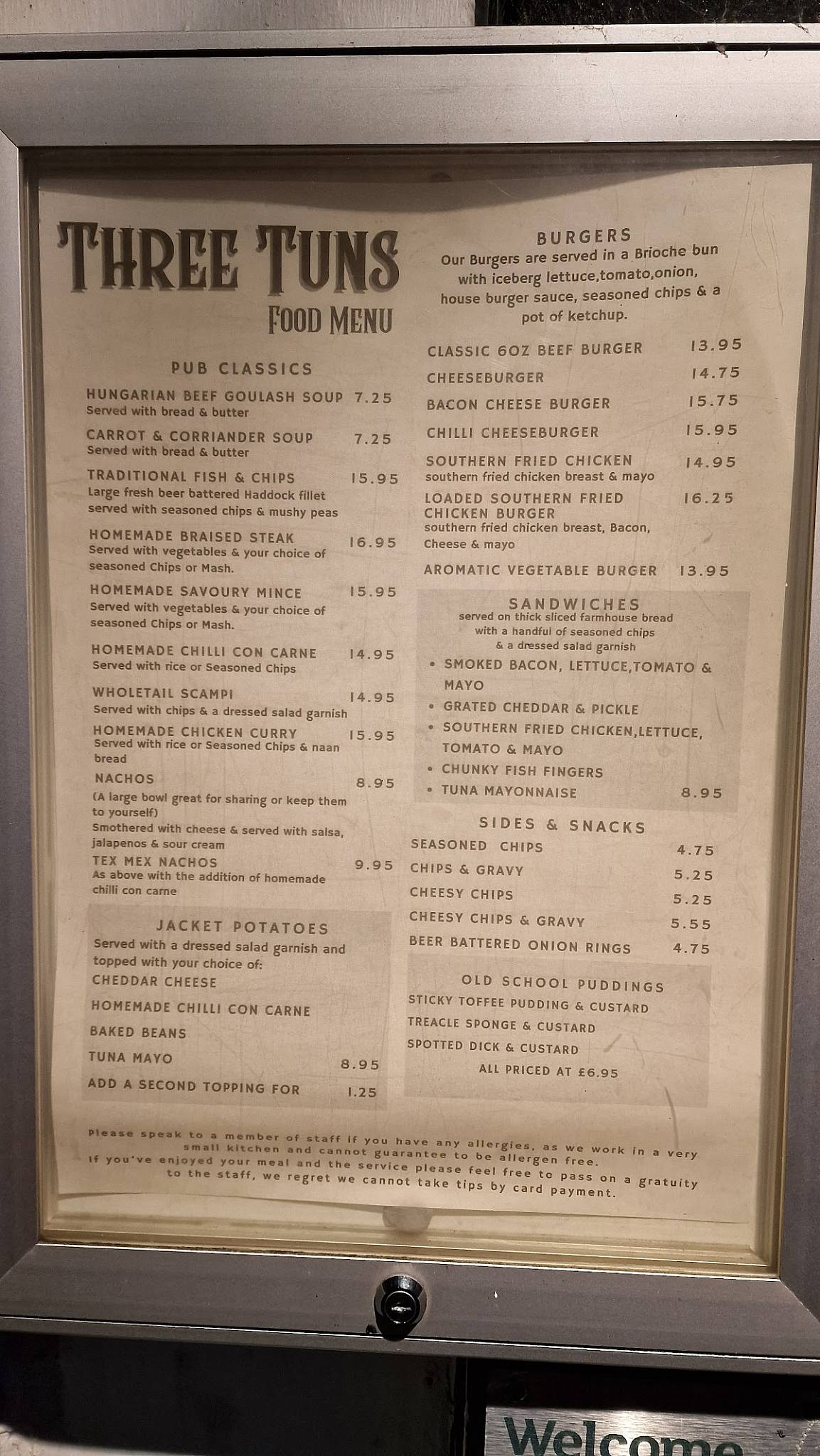 Menu at The Three Tuns pub & bar, York