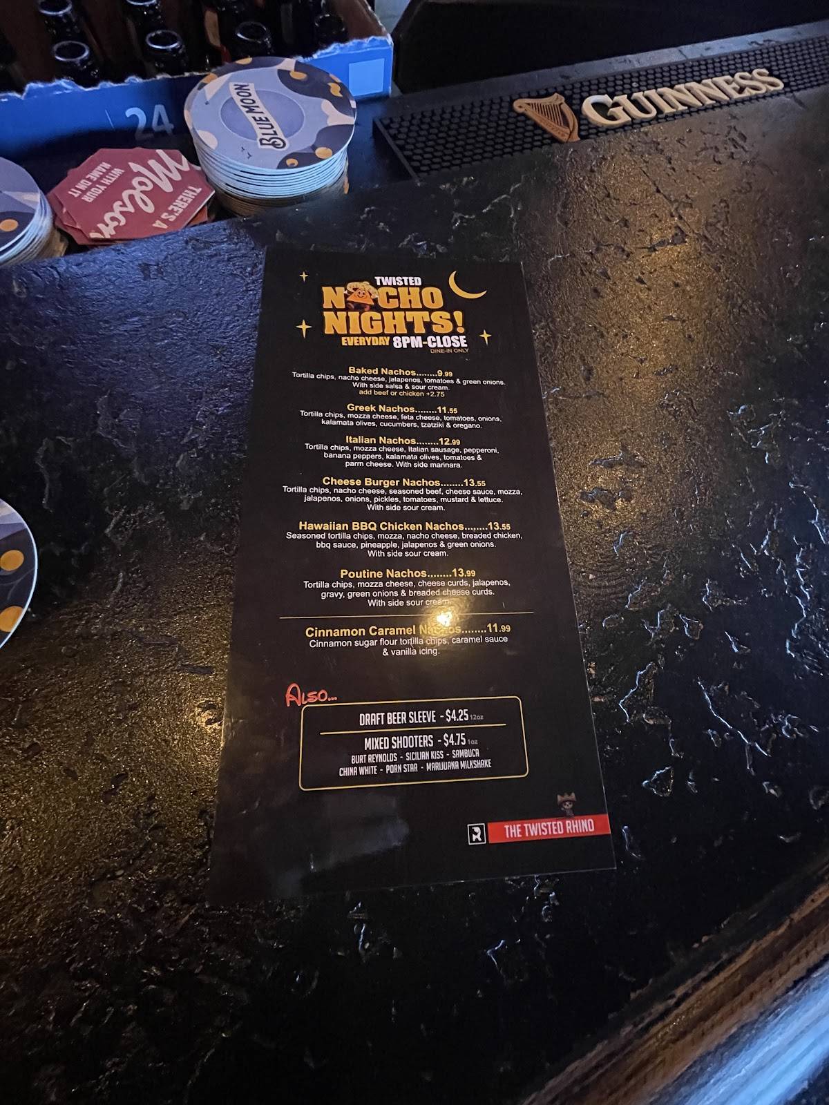 Menu at The Twisted Rhino Bar & Grill, Edmonton