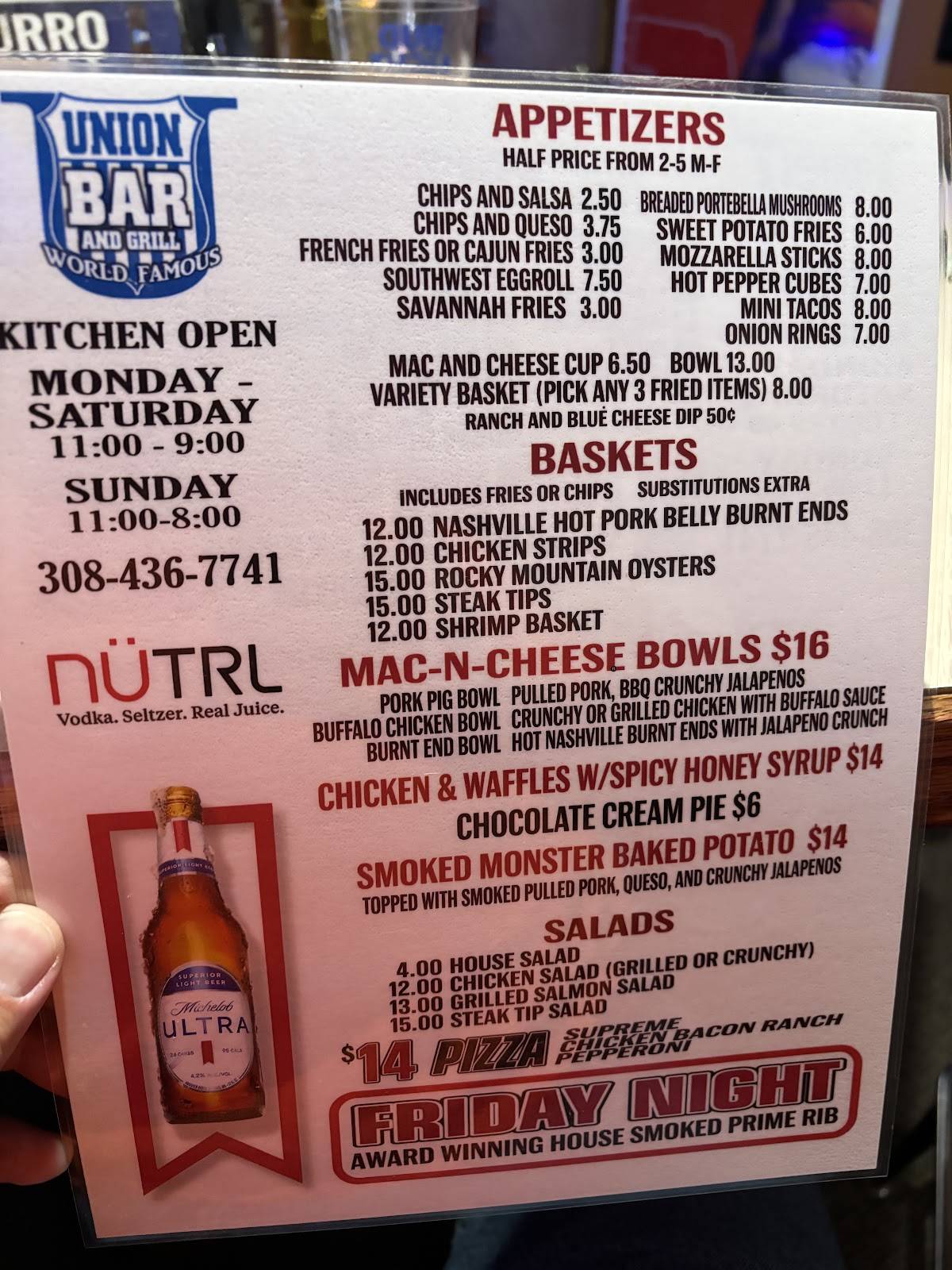 Menu at The Union Bar and Grill, Gering, 10th St