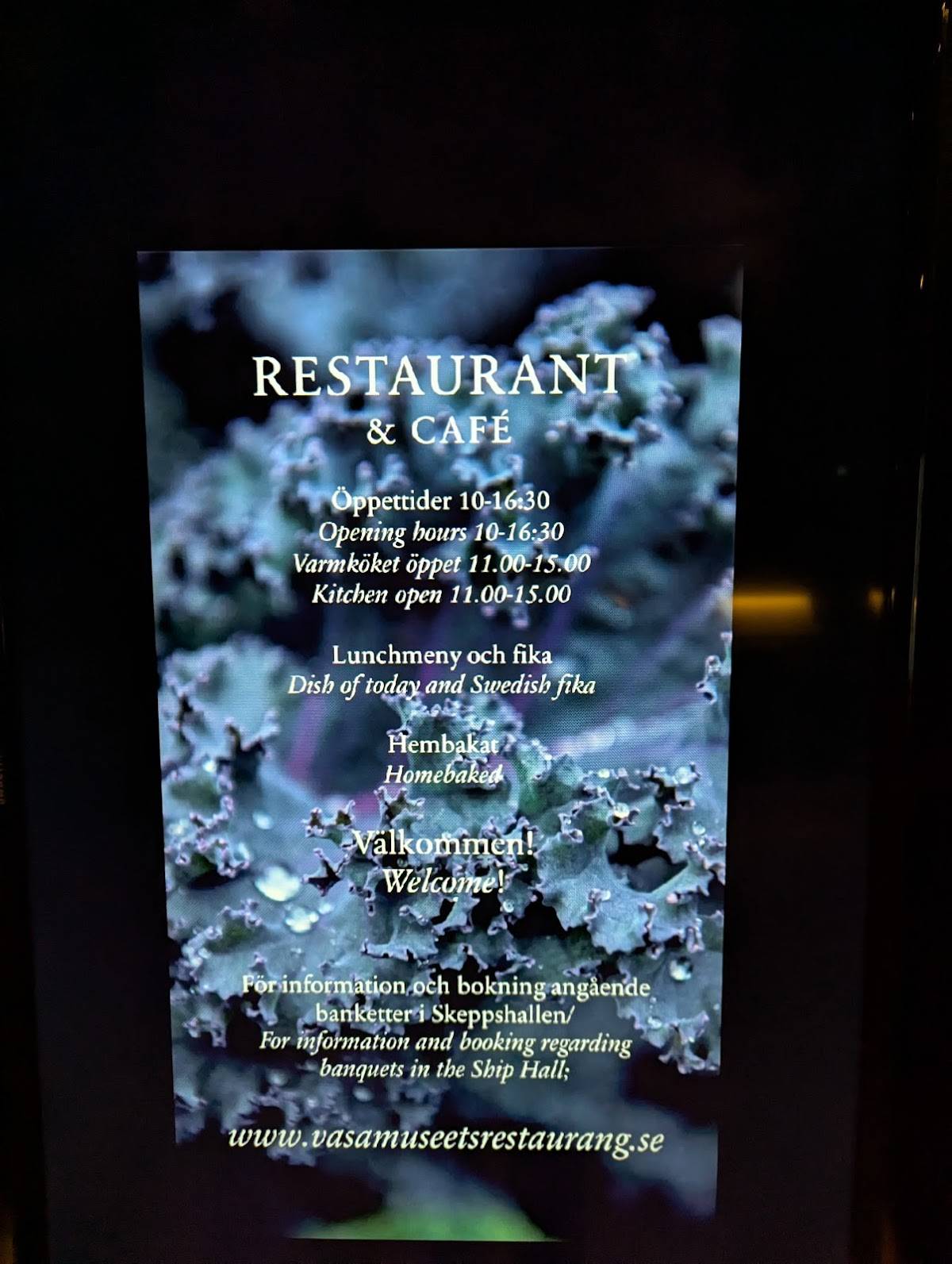 Menu at The Vasa Museum Restaurant, Stockholm