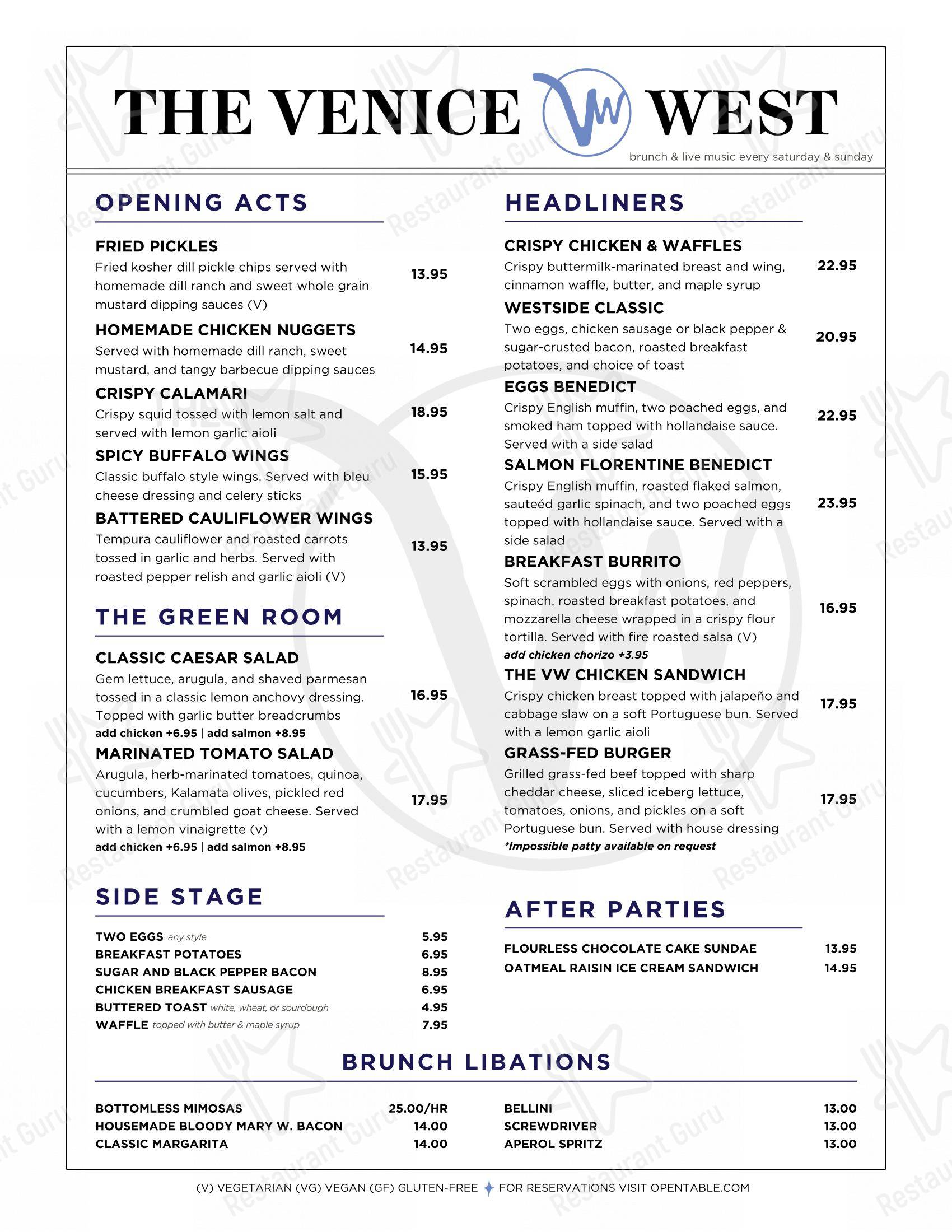 Menu at The Venice West pub & bar, Culver City