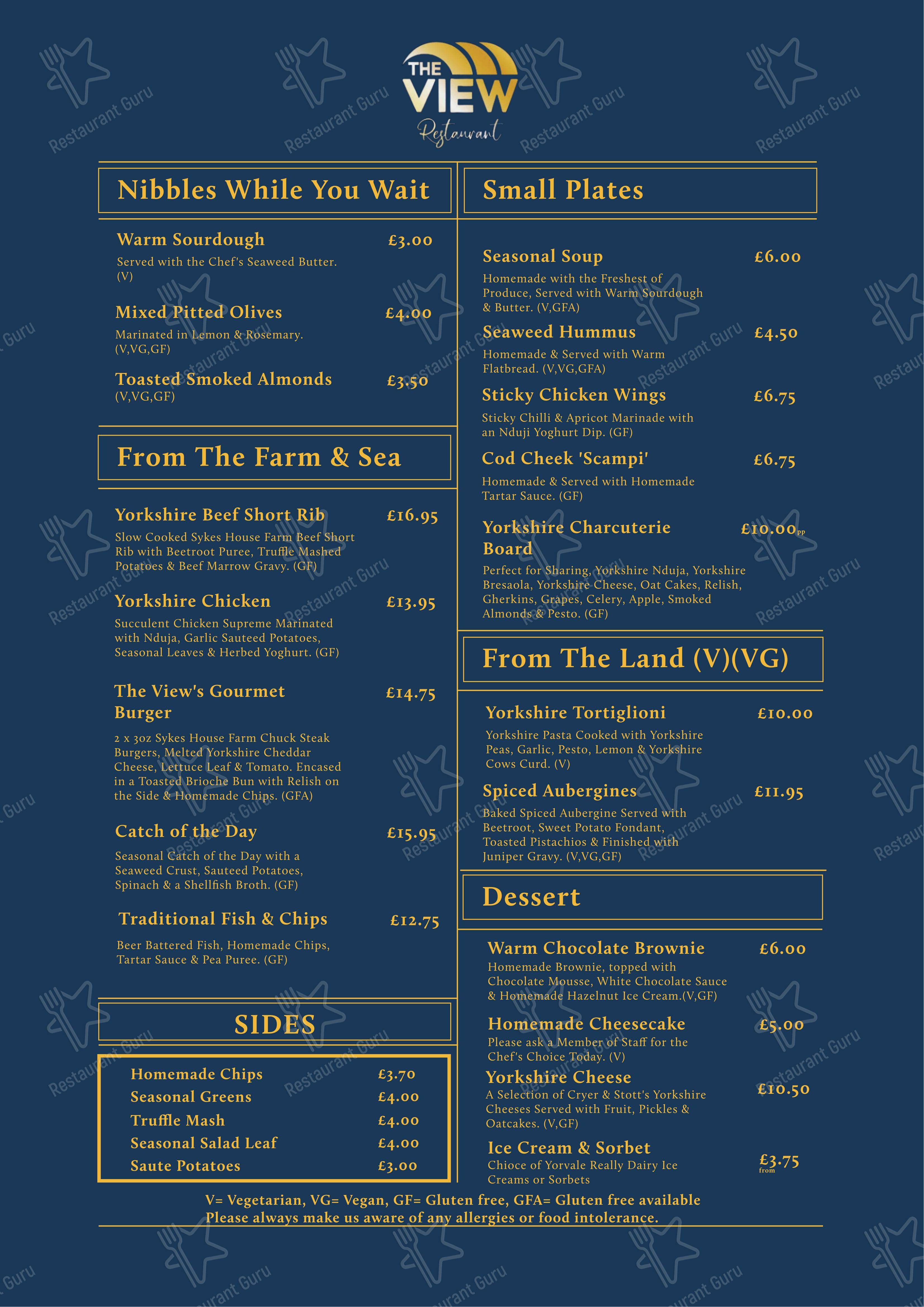 Menu at The View Restaurant, Scarborough