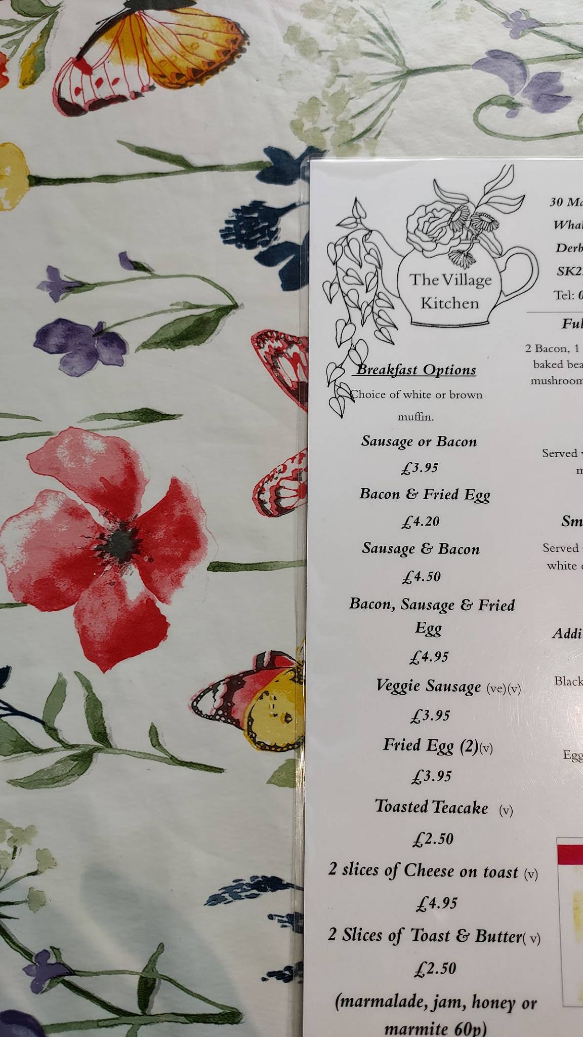 Menu at The Village Kitchen cafe, Whaley Bridge