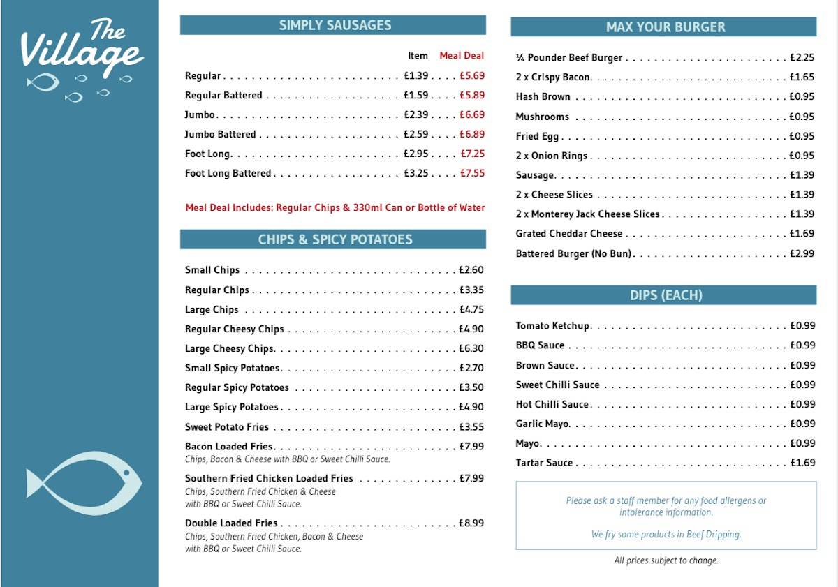 Menu at The Village cafe, Plymouth, 19 Morshead Rd