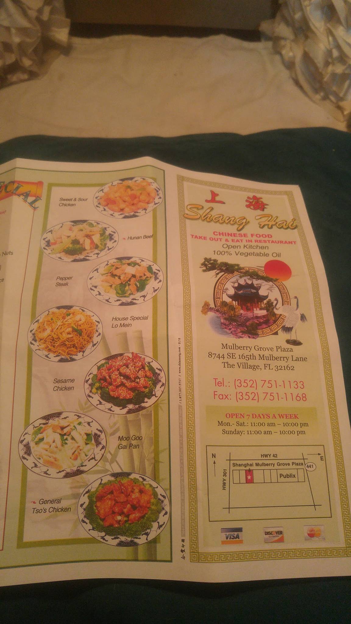 Menu at Shanghai Chinese Restaurant, The Villages