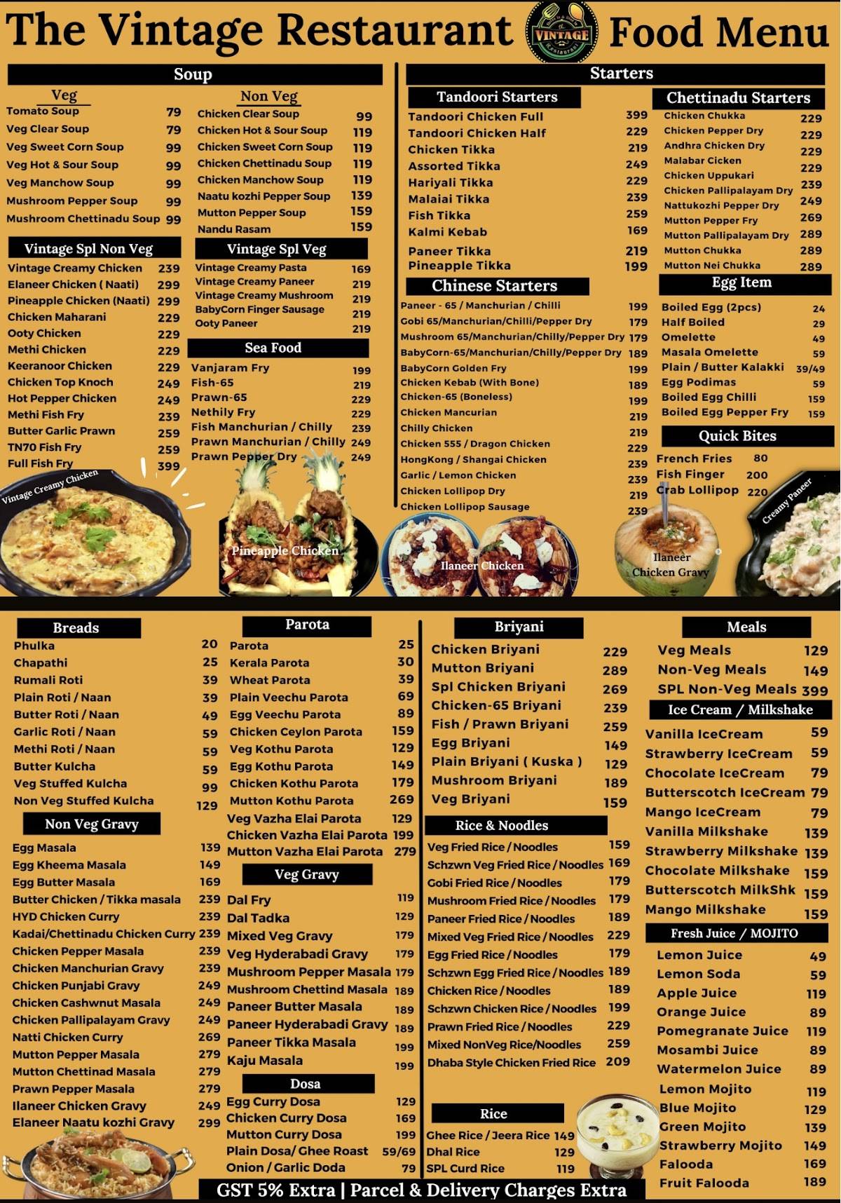Menu at The Vintage Restaurant :Drive-In&Dine-In, Hosur