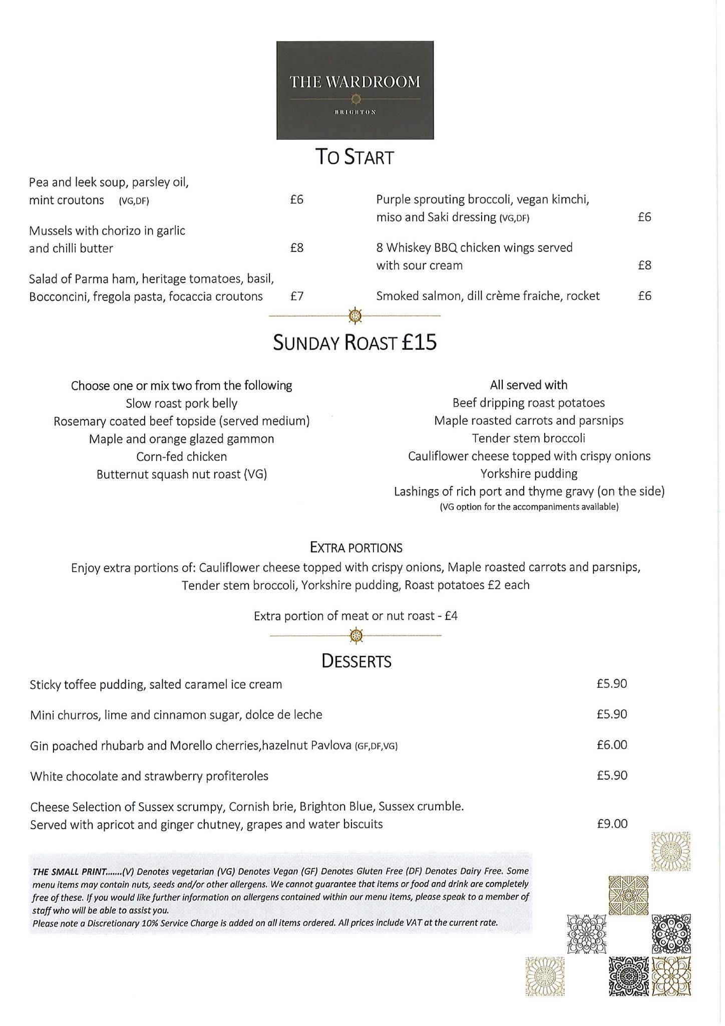 Menu at The Old Ship Hotel restaurant, Brighton, The Old Ship Hotel