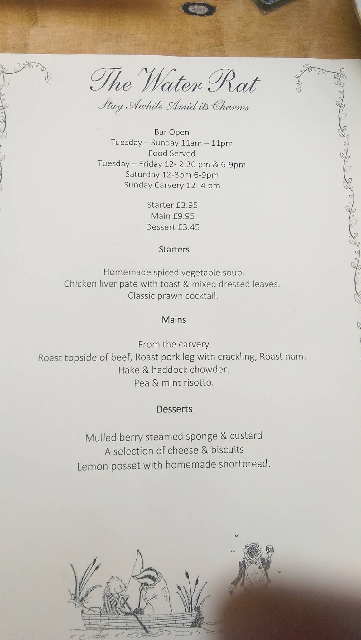 Menu at The Water Rat pub & bar, Ripon