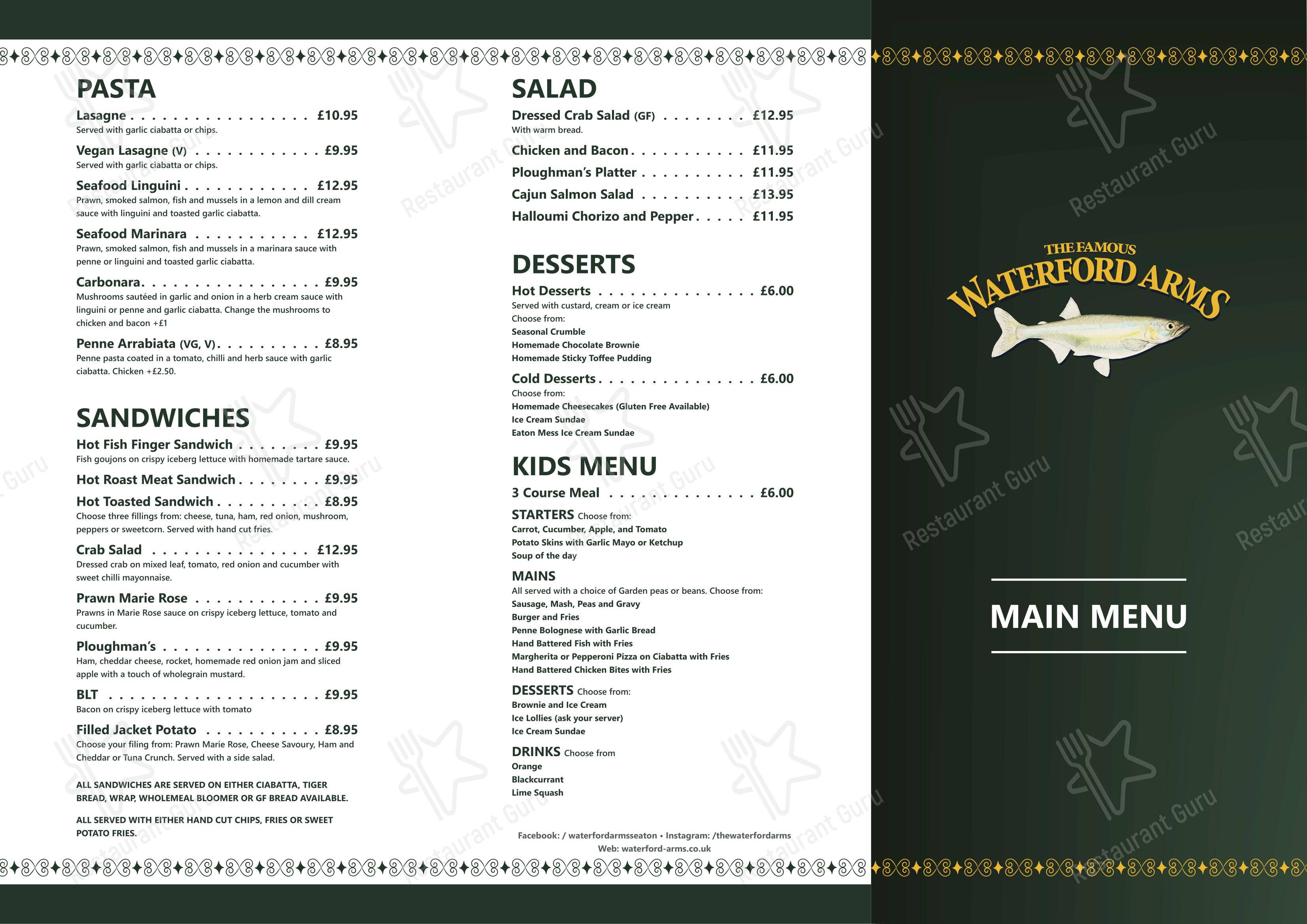 Menu at The Waterford Arms pub & bar, Whitley Bay, Collywell Bay Rd