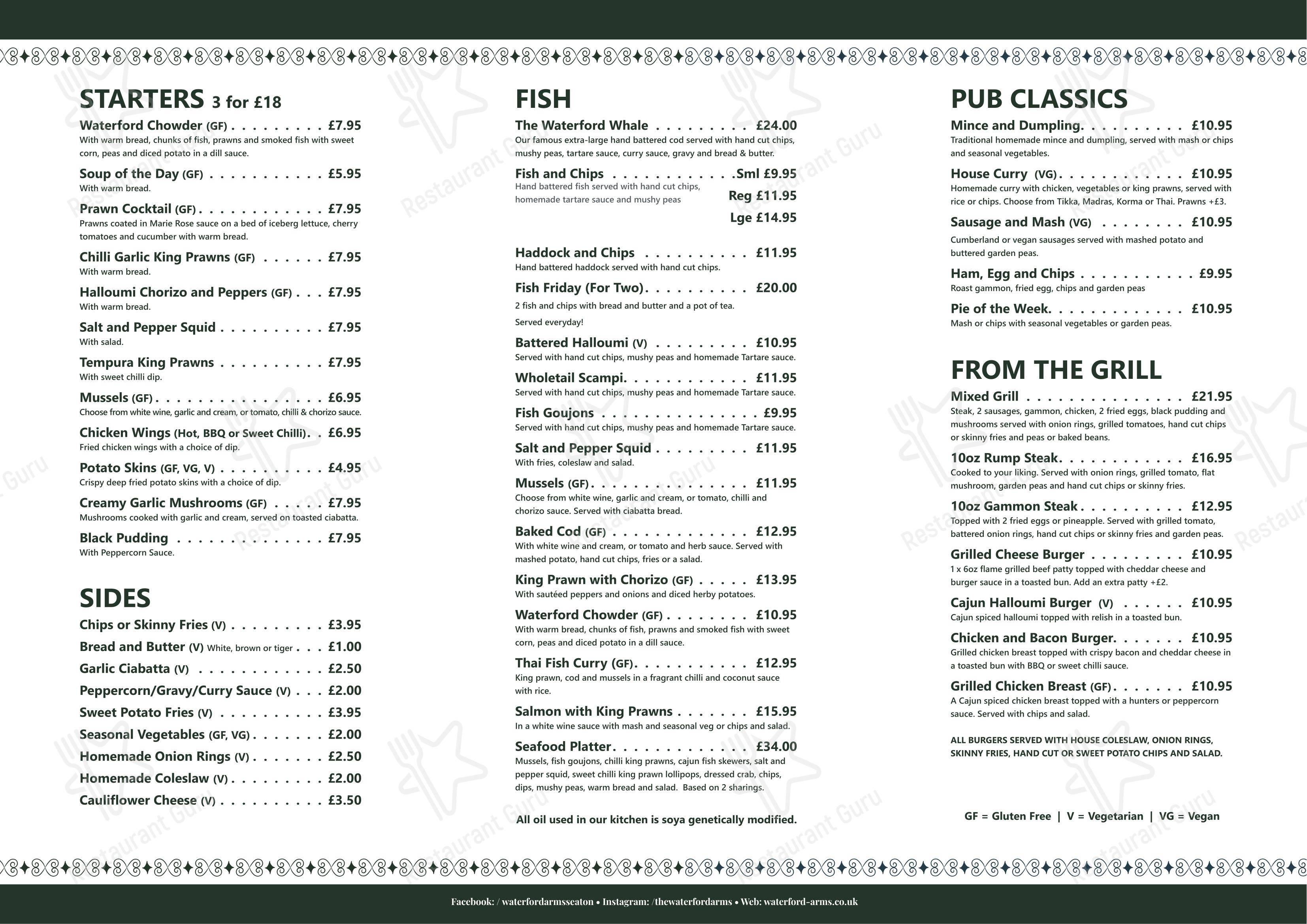 Menu at The Waterford Arms pub & bar, Whitley Bay, Collywell Bay Rd
