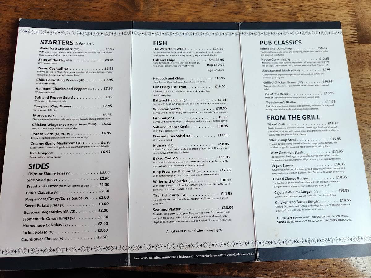 Menu at The Waterford Arms pub & bar, Whitley Bay, Collywell Bay Rd