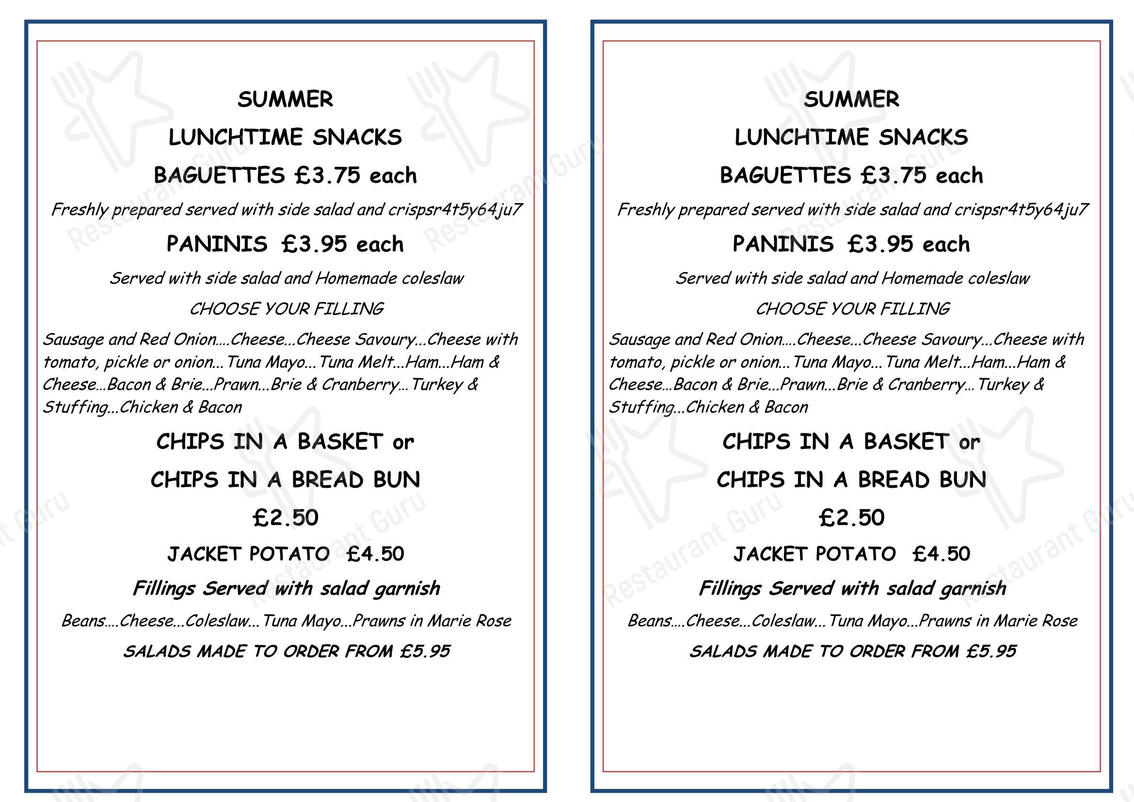 Menu at The Waterfront Inn pub & bar, West Stockwith