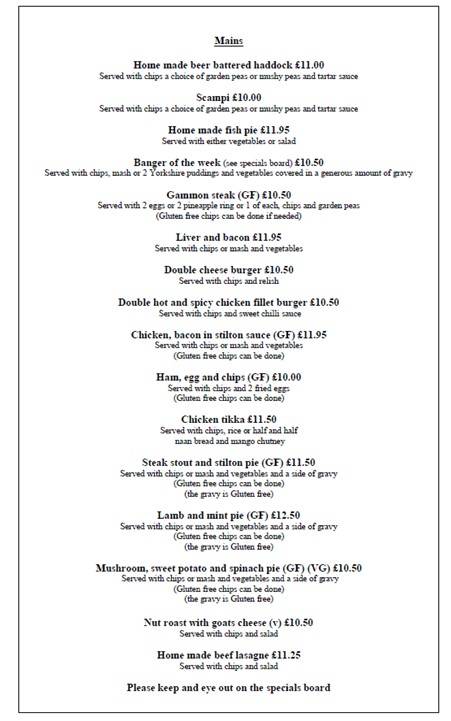 Menu at The Waterloo Inn pub & bar, Hartington Nether Quarter, Main St
