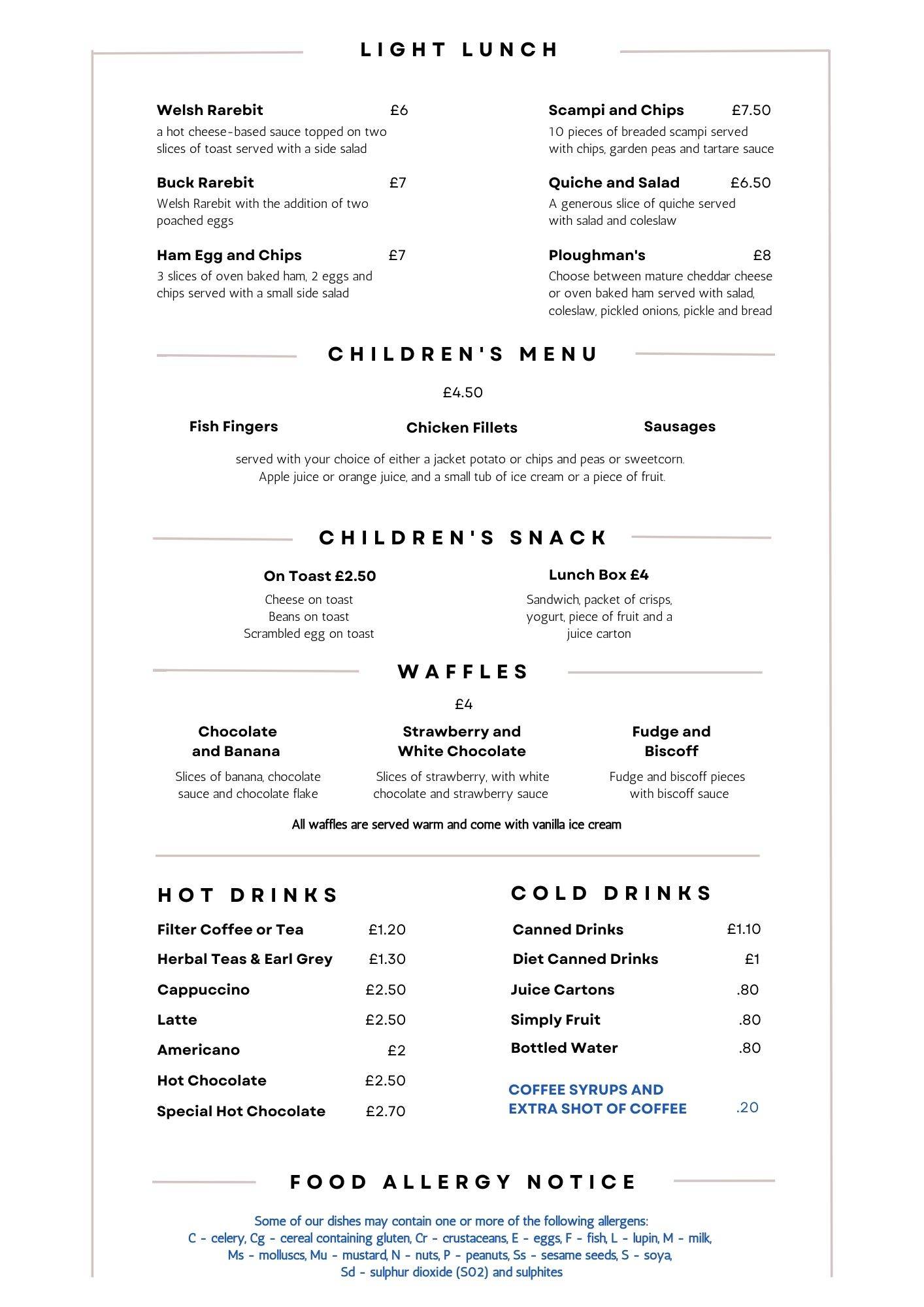 Menu at The Wave Cafe, Worthing