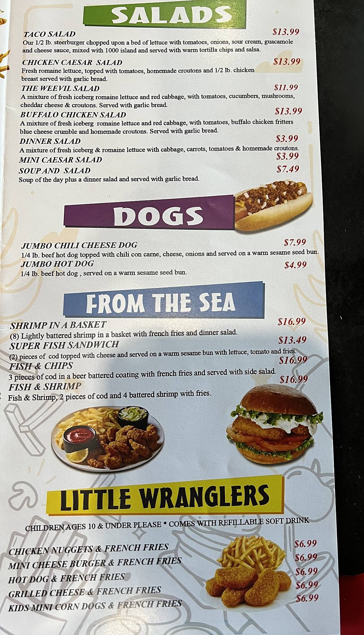 Menu at The Weevil Burger Restaurant, La Mesa, Fletcher Pkwy