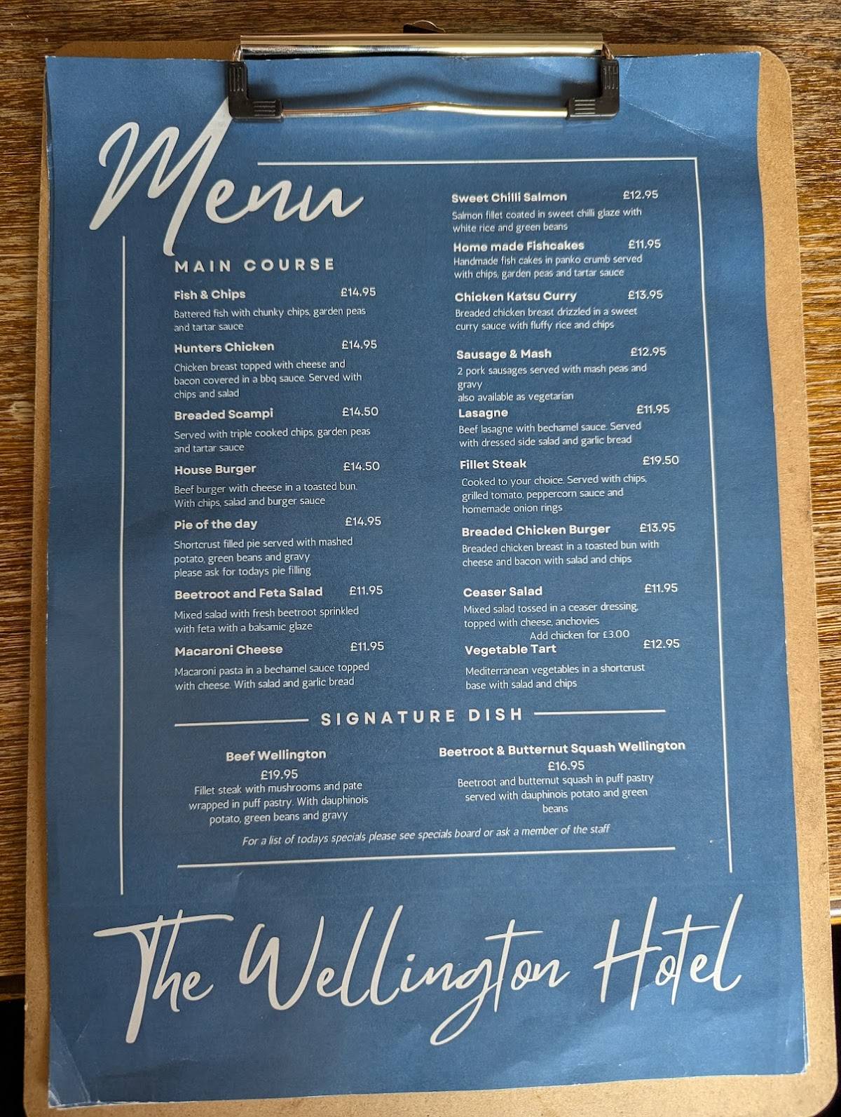 Menu at The Wellington Pub and Bed & Breakfast, Seaford