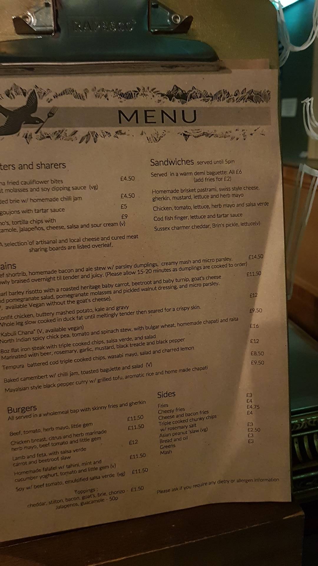 Menu at The Westbourne pub & bar, Hove