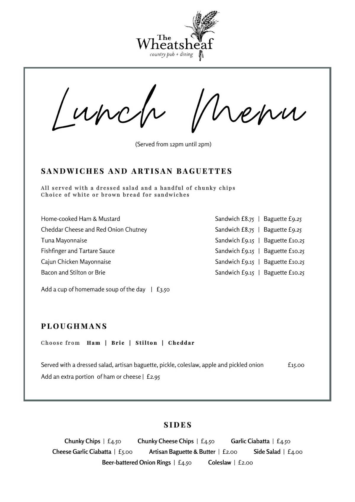 Menu at The Wheatsheaf pub & bar, Romsey