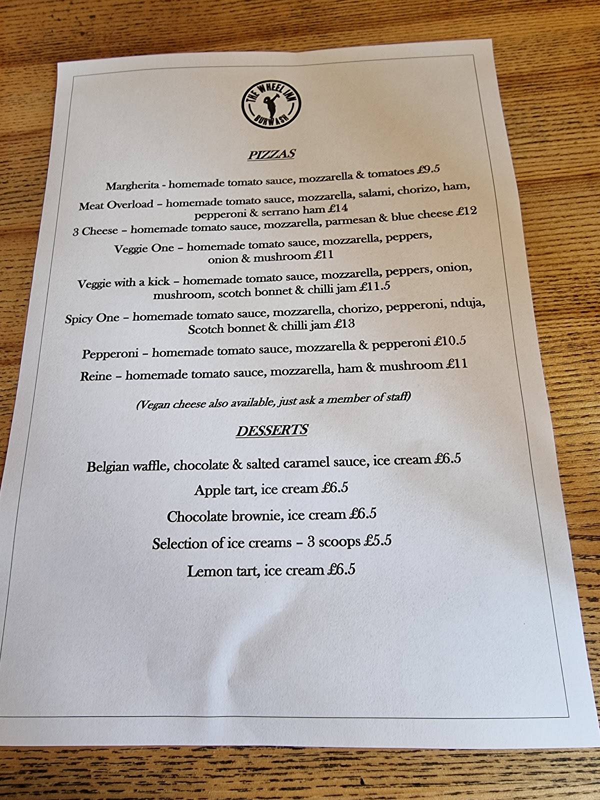 Menu at The Wheel Inn pub & bar, Burwash