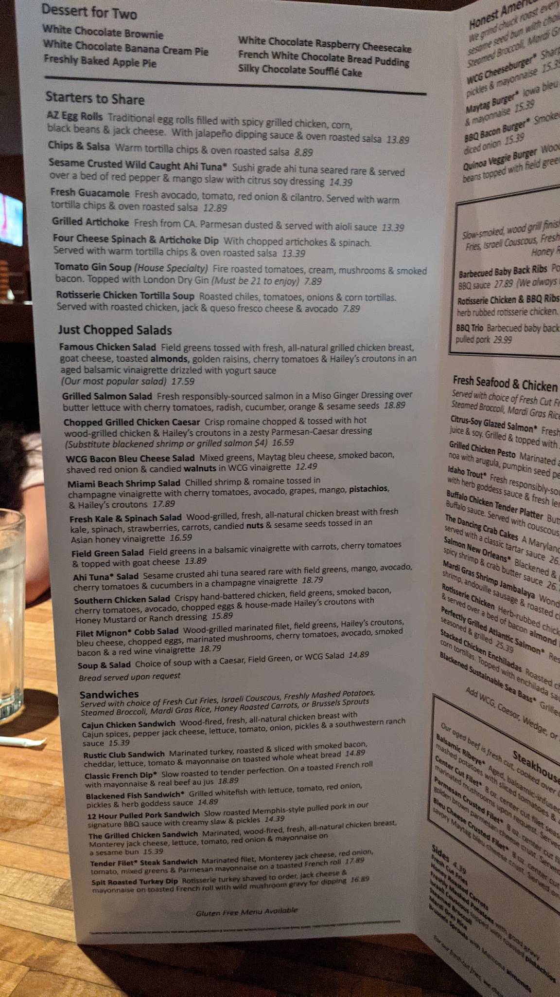 Menu at The White Chocolate Grill restaurant, Naperville