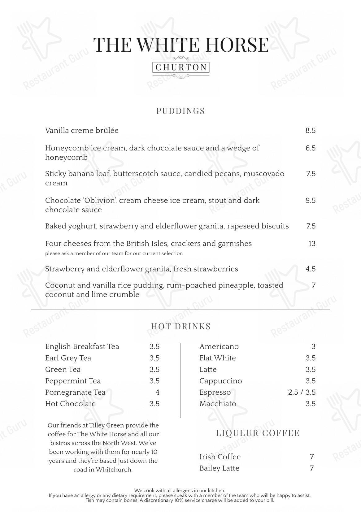 Menu at The White Horse in Churton pub & bar, Holt, Chester Rd