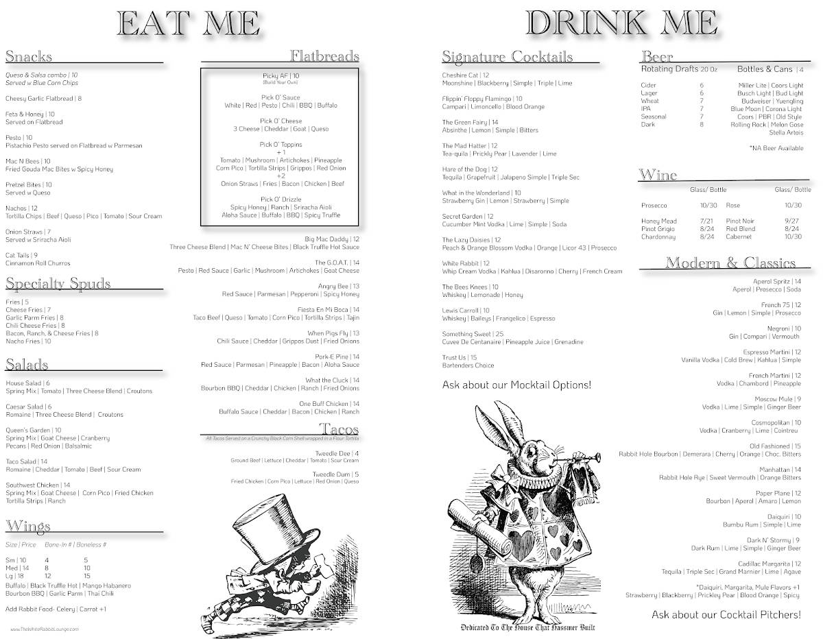 Menu at The White Rabbit Lounge pub & bar, Versailles