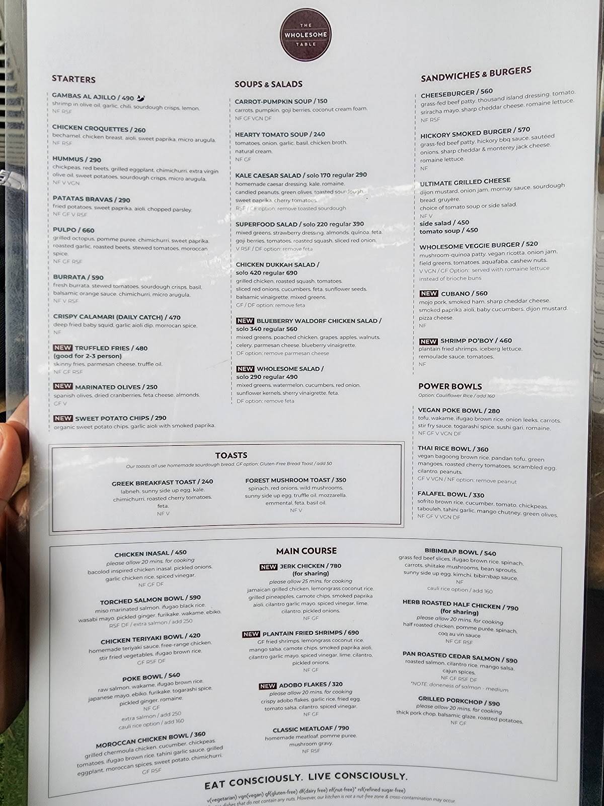 Menu at The Wholesome Table BGC restaurant, Taguig, Central Square