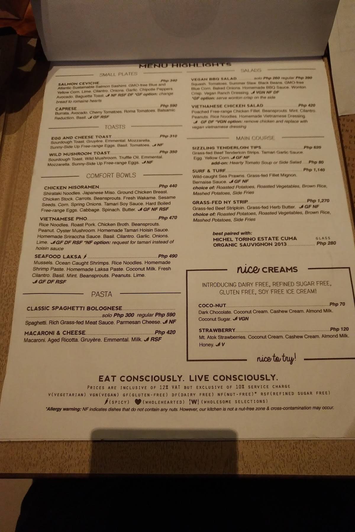 Menu at The Wholesome Table BGC restaurant, Taguig, Central Square