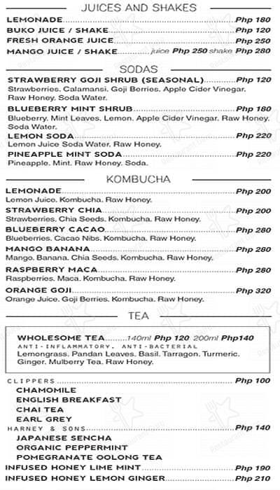 Menu at The Wholesome Table BGC restaurant, Taguig, Central Square