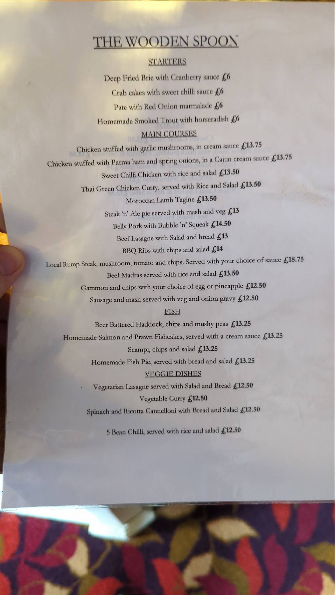 Menu at The Wooden Spoon pub & bar, Downton