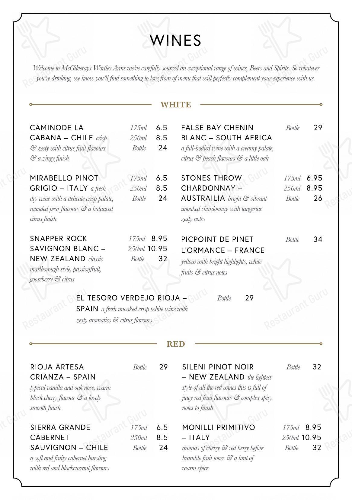 Menu at The Wortley Arms pub & bar, Sheffield