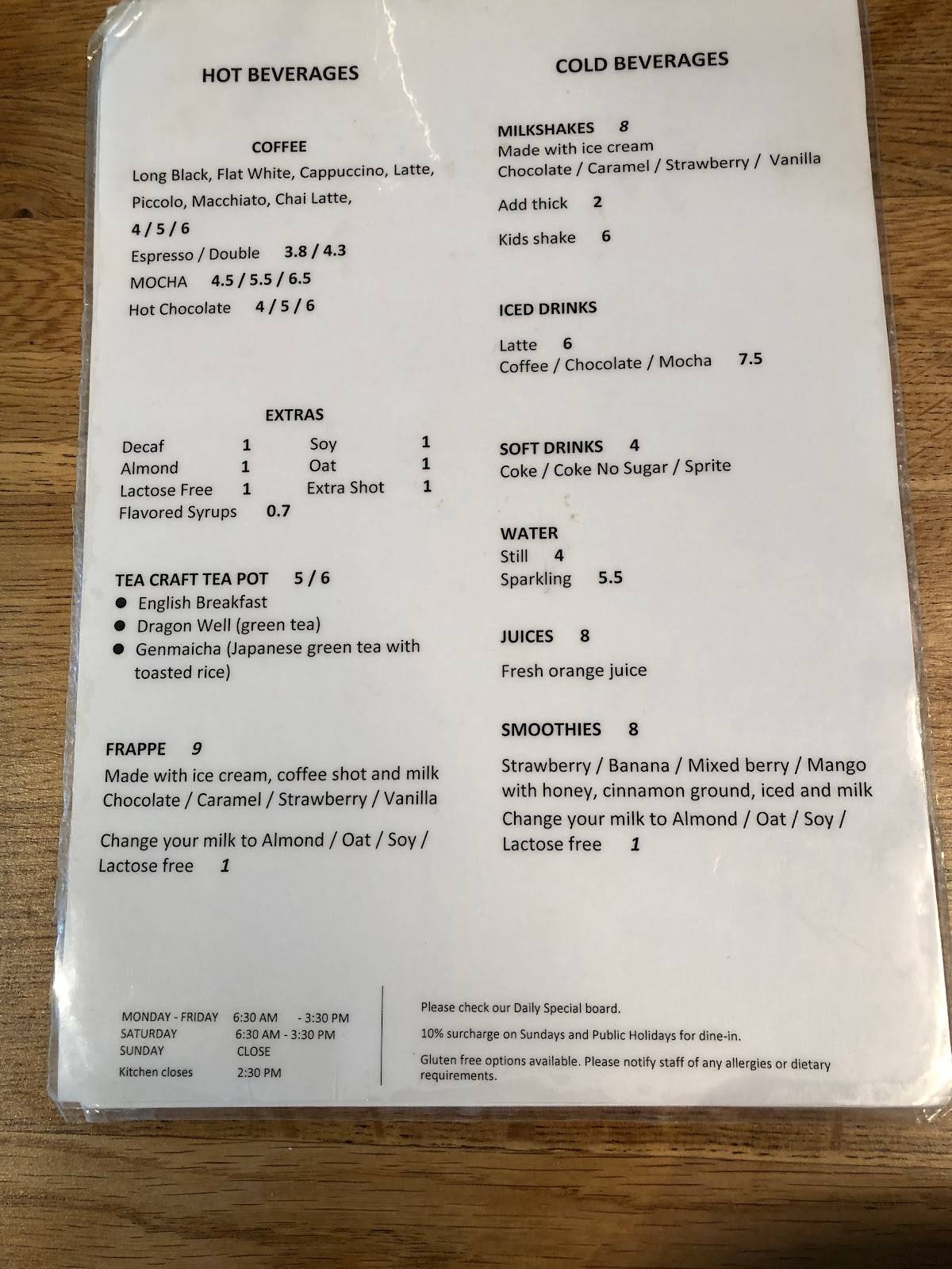 Menu at The Wren cafe, Dural, Unit 5/22 Kenthurst Rd