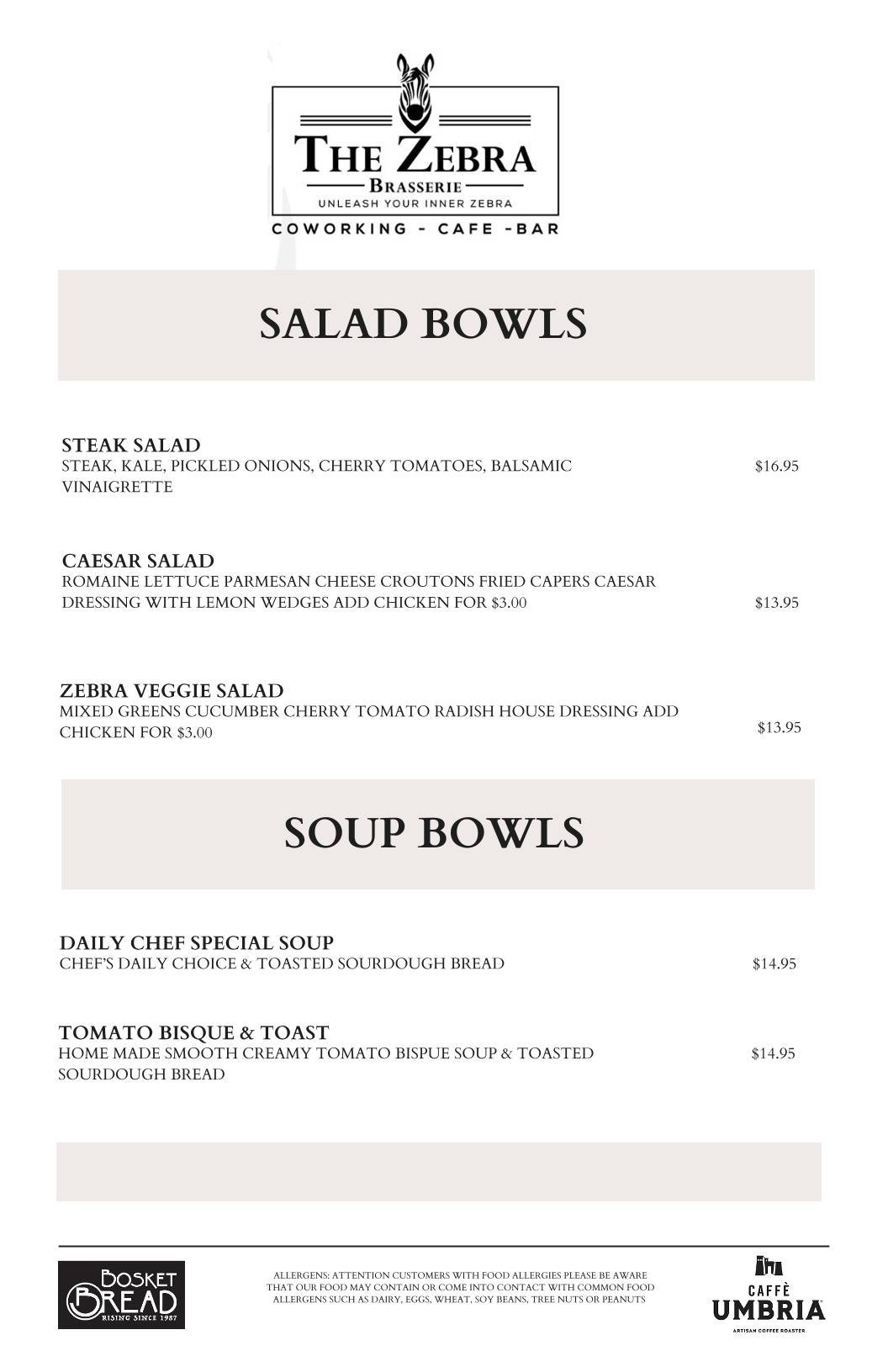 Menu at The Zebra Brasserie desserts, Wenatchee