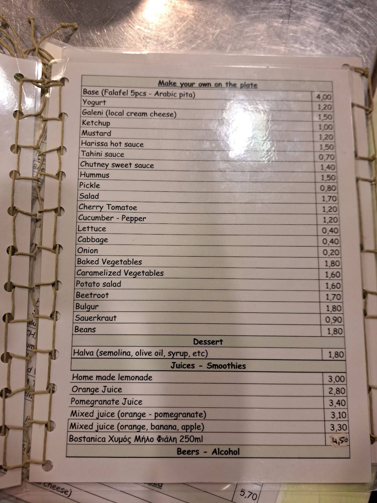 Menu at The chickpea, Heraklion