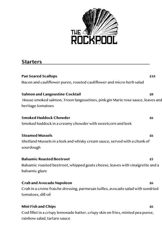 Menu at The rockpool restaurant, Ayr