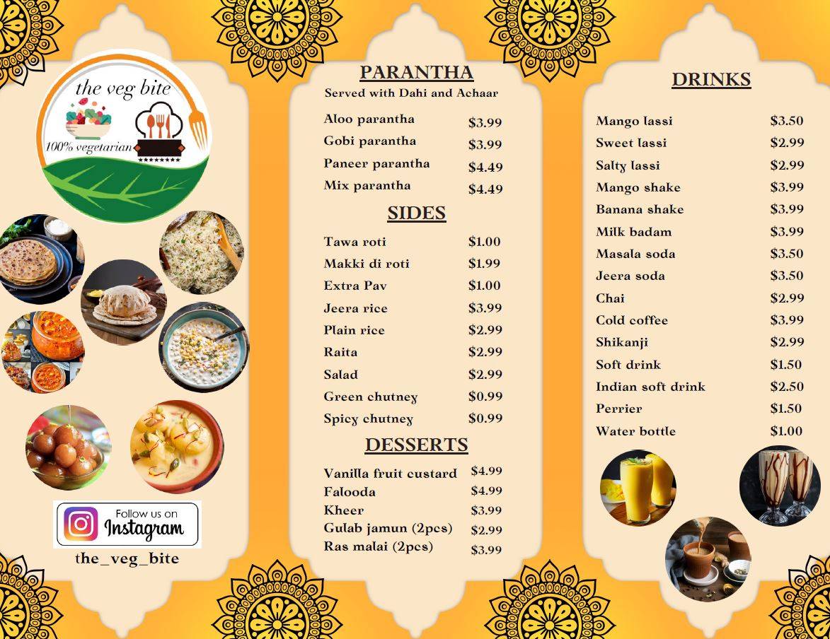 Menu at The veg bite restaurant, Montréal