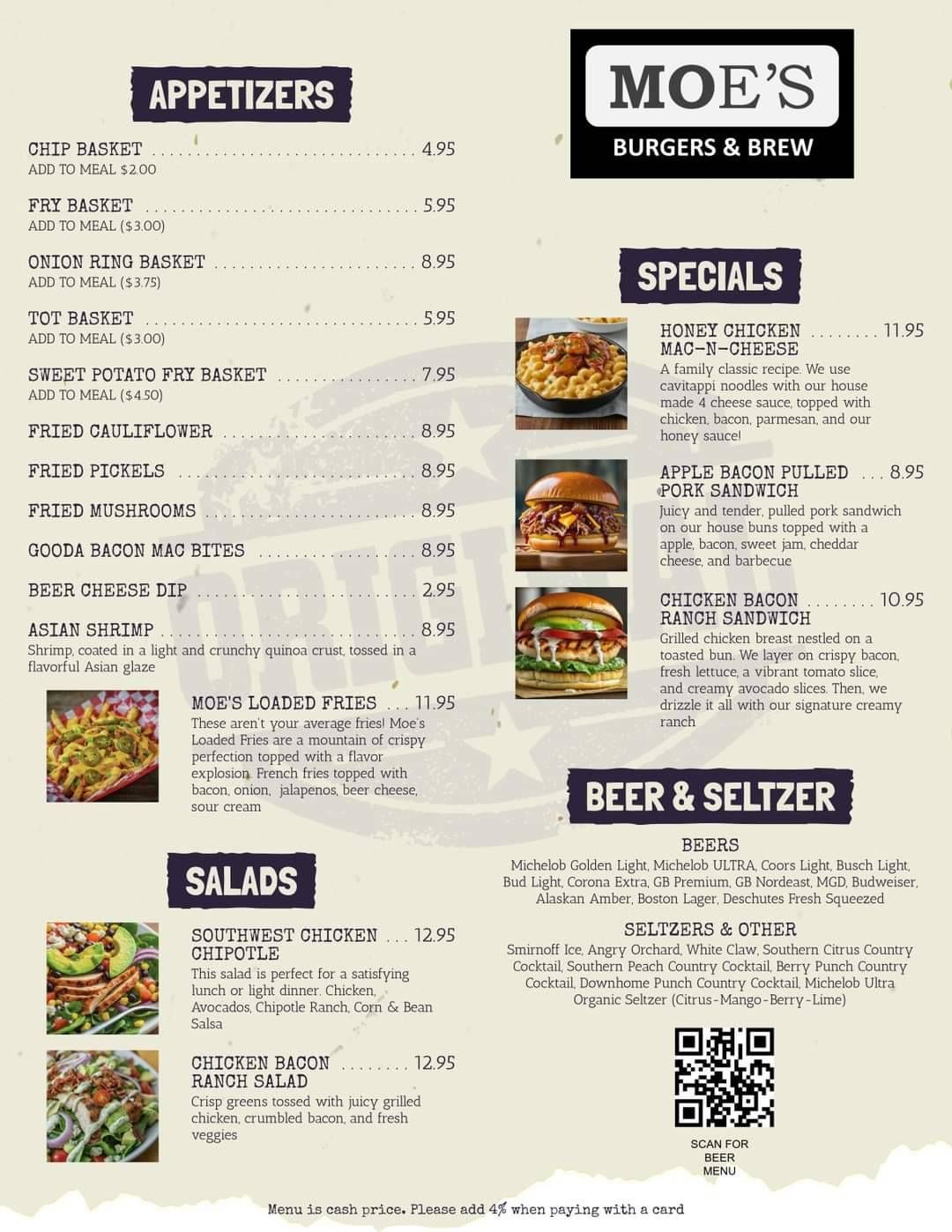 Menu at Moe's Burgers & Brews restaurant, Thief River Falls