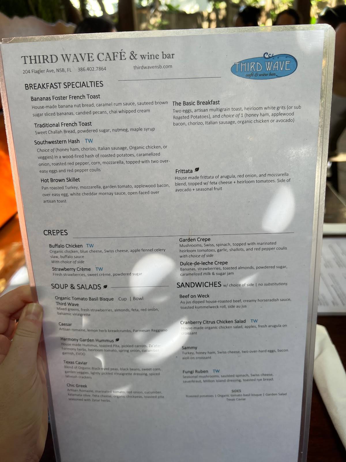 Menu at Third Wave Cafe & Wine Bar, New Smyrna Beach