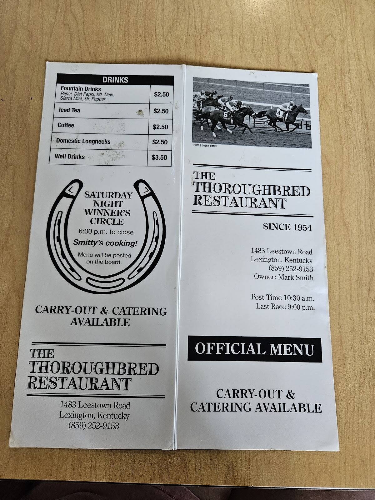 Menu at Thoroughbred Restaurant, Lexington