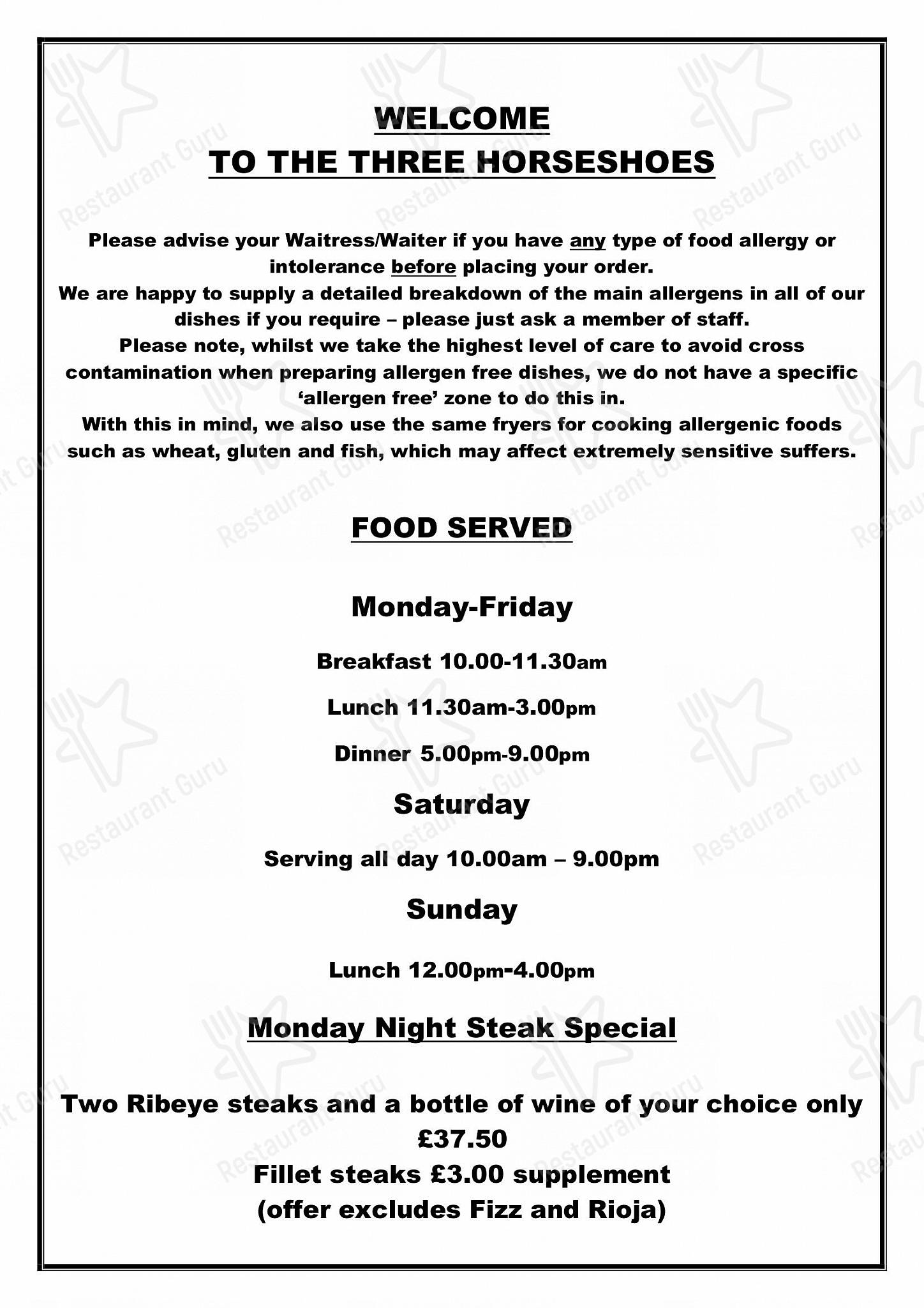 Menu at Three Horseshoes Hotel pub & bar, Barnard Castle