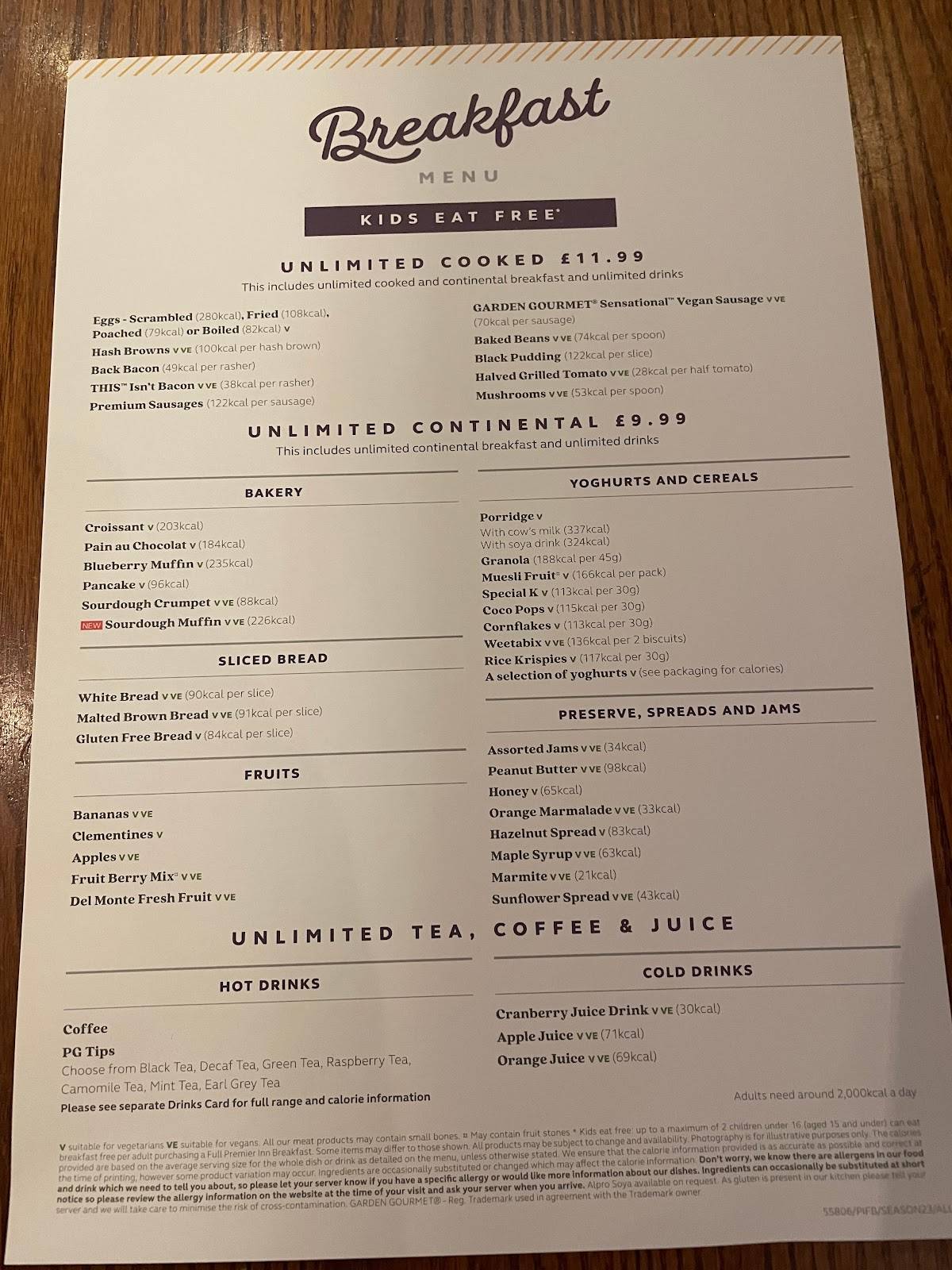 Menu at Thyme Restaurant at Premier Inn North Terminal Gatwick Airport ...