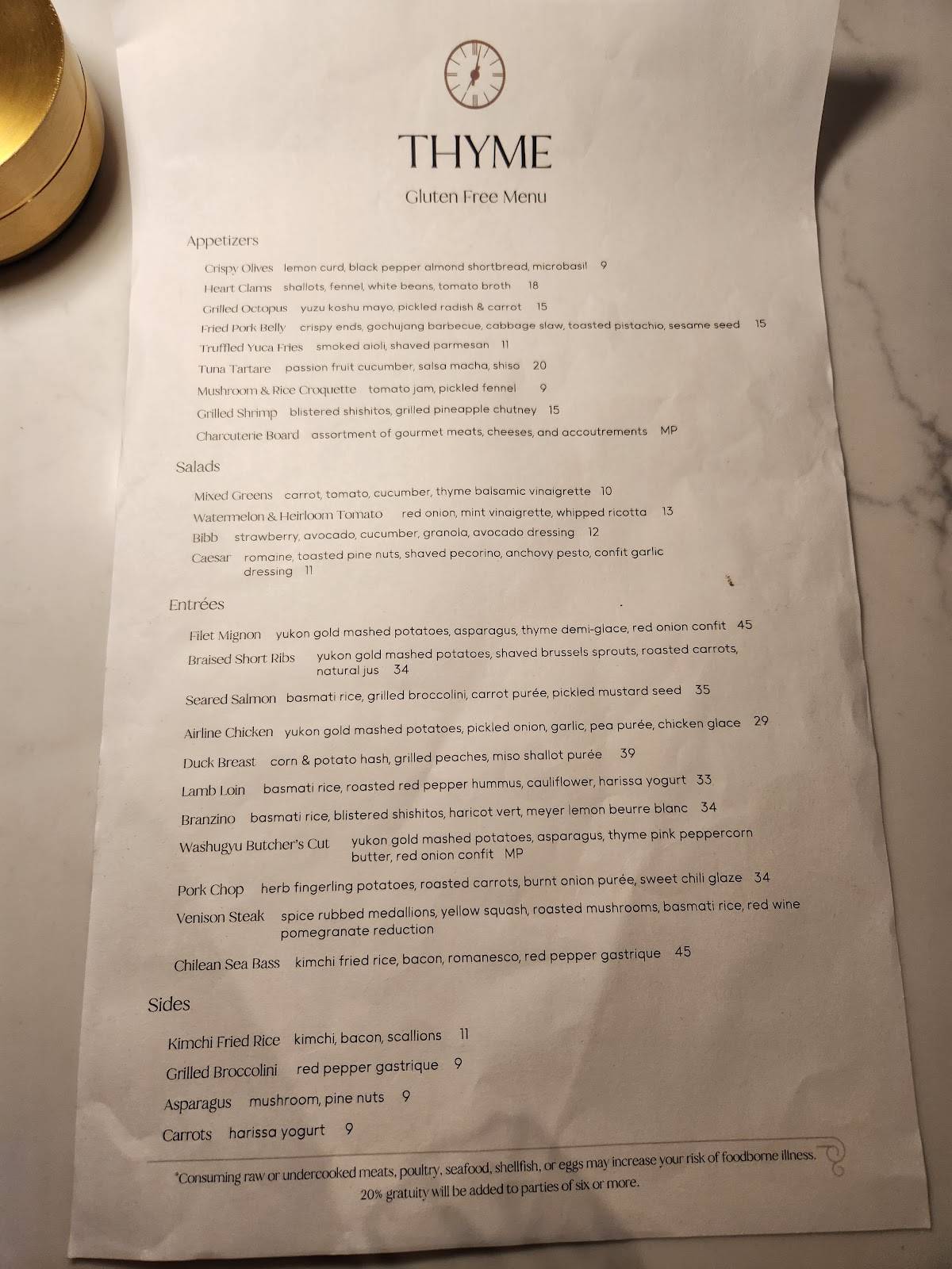 Menu at Thyme Rooftop Grille pub & bar, Easton