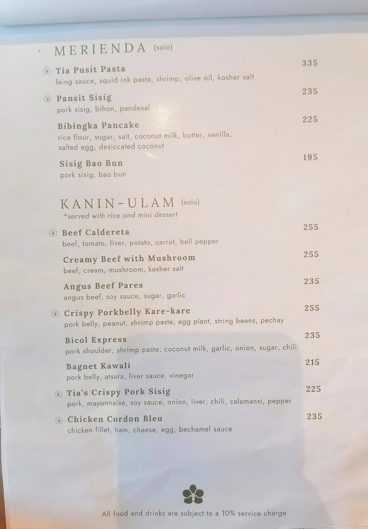 Menu at Tia Diva Restaurant, San Pedro