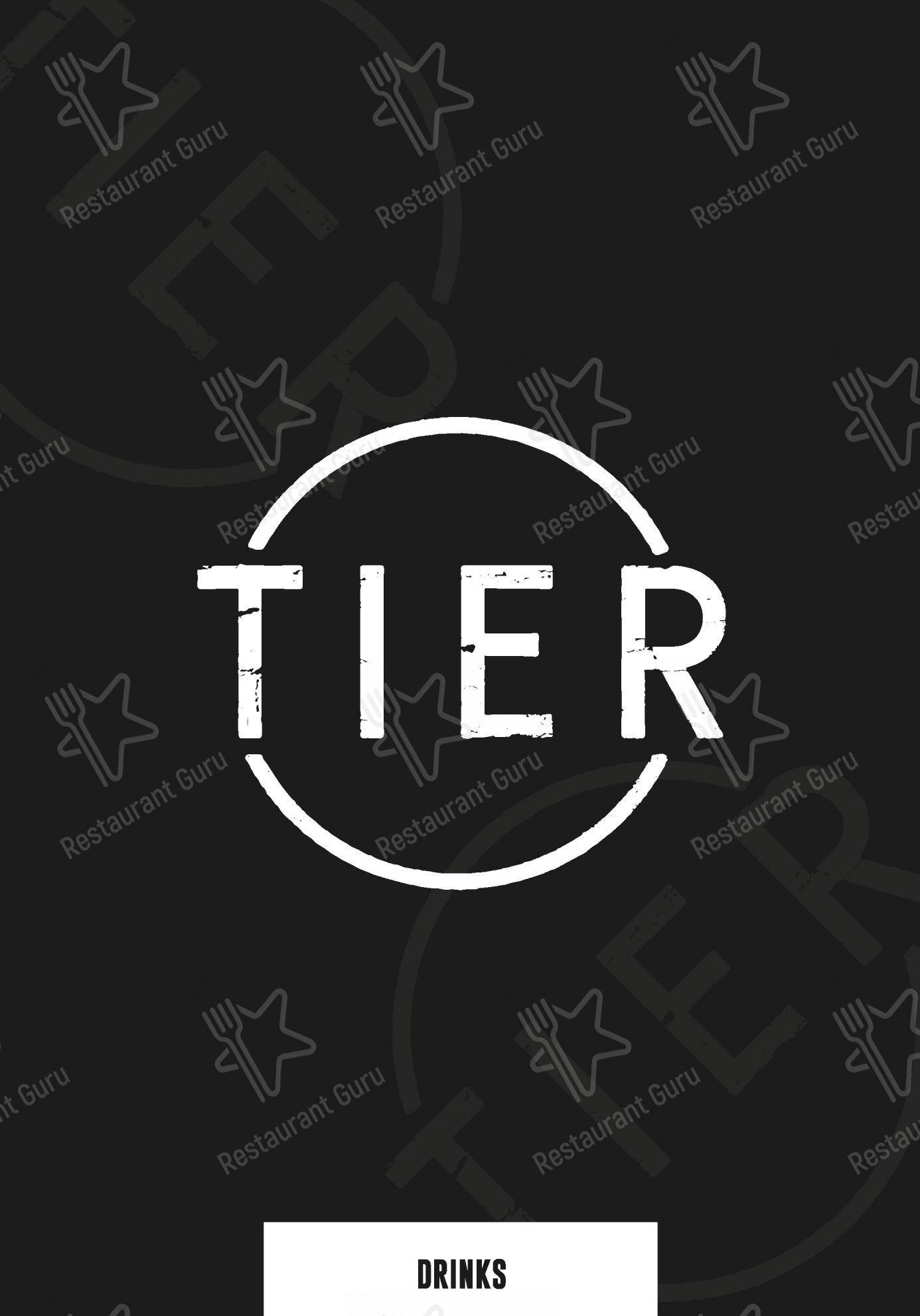 Menu at TIER pub & bar, Nottingham
