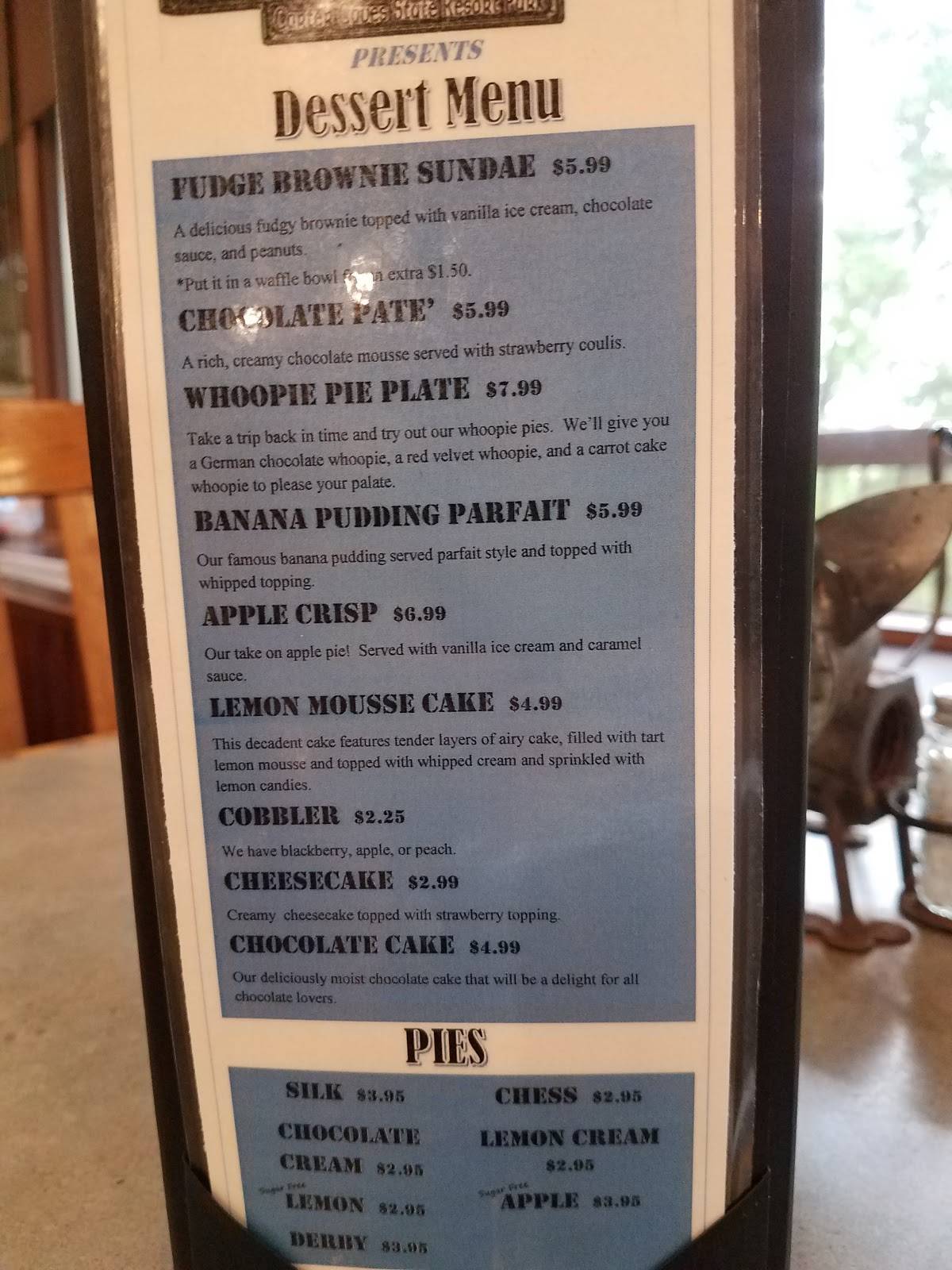 Menu at Tierney's Cavern restaurant, USA