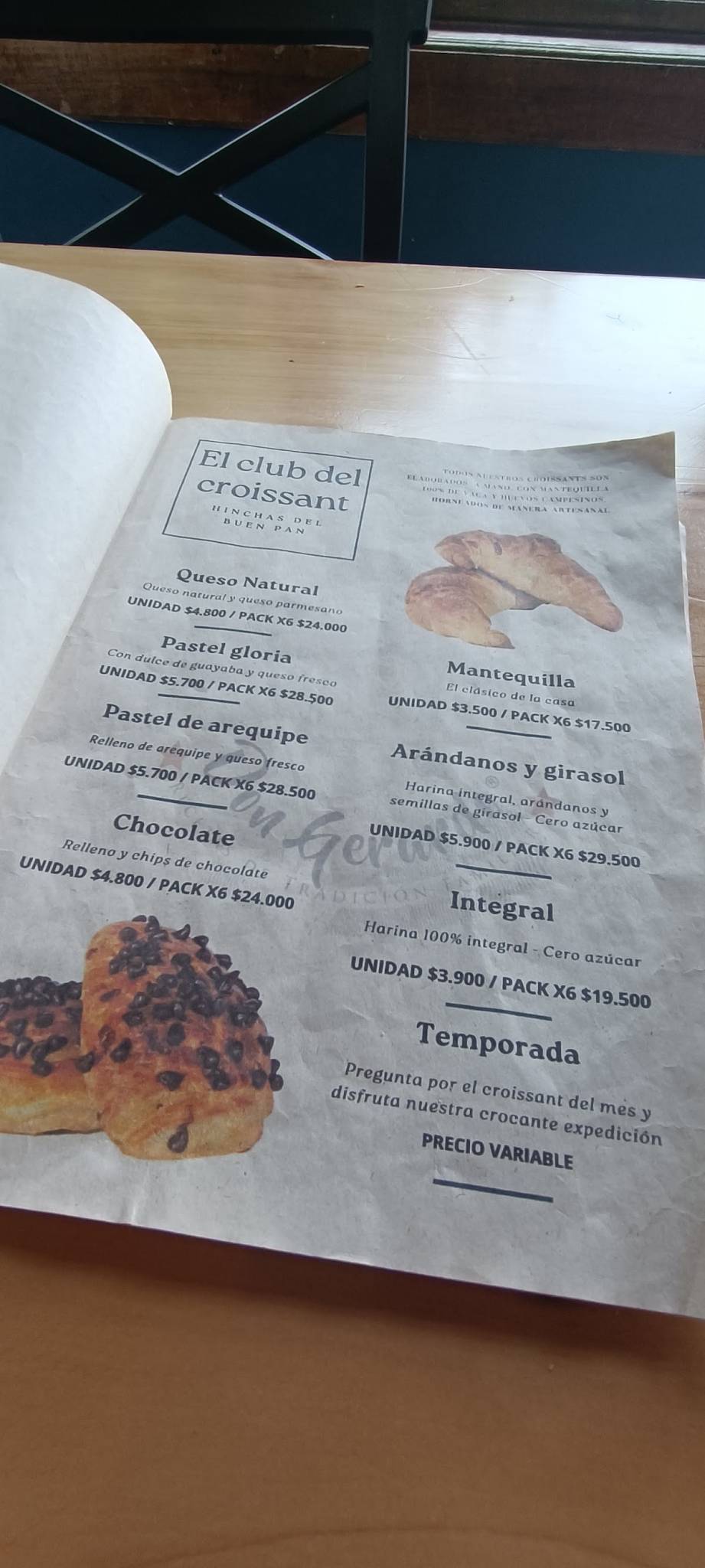 Menu at Local bakery and restaurant, Colombia