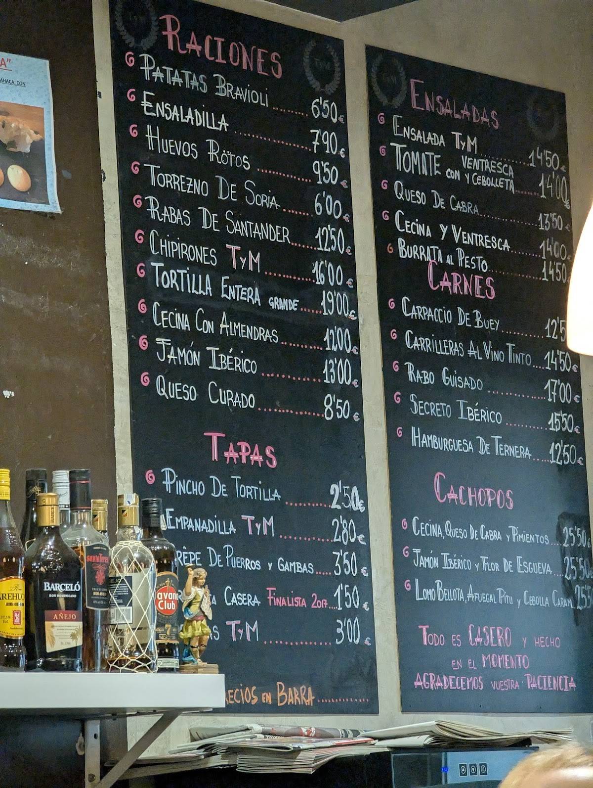 Carta del restaurante Tigo y Migo, Valladolid