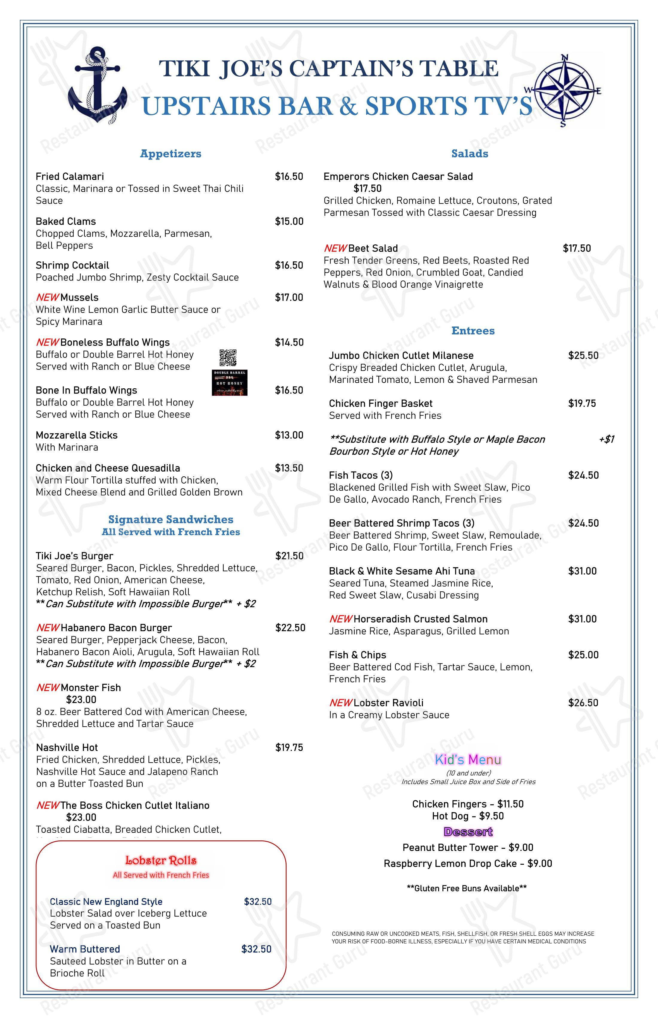 Menu at Tiki Joe's at Captree Boat Basin pub & bar, Gilgo-Oak Beach-Captree